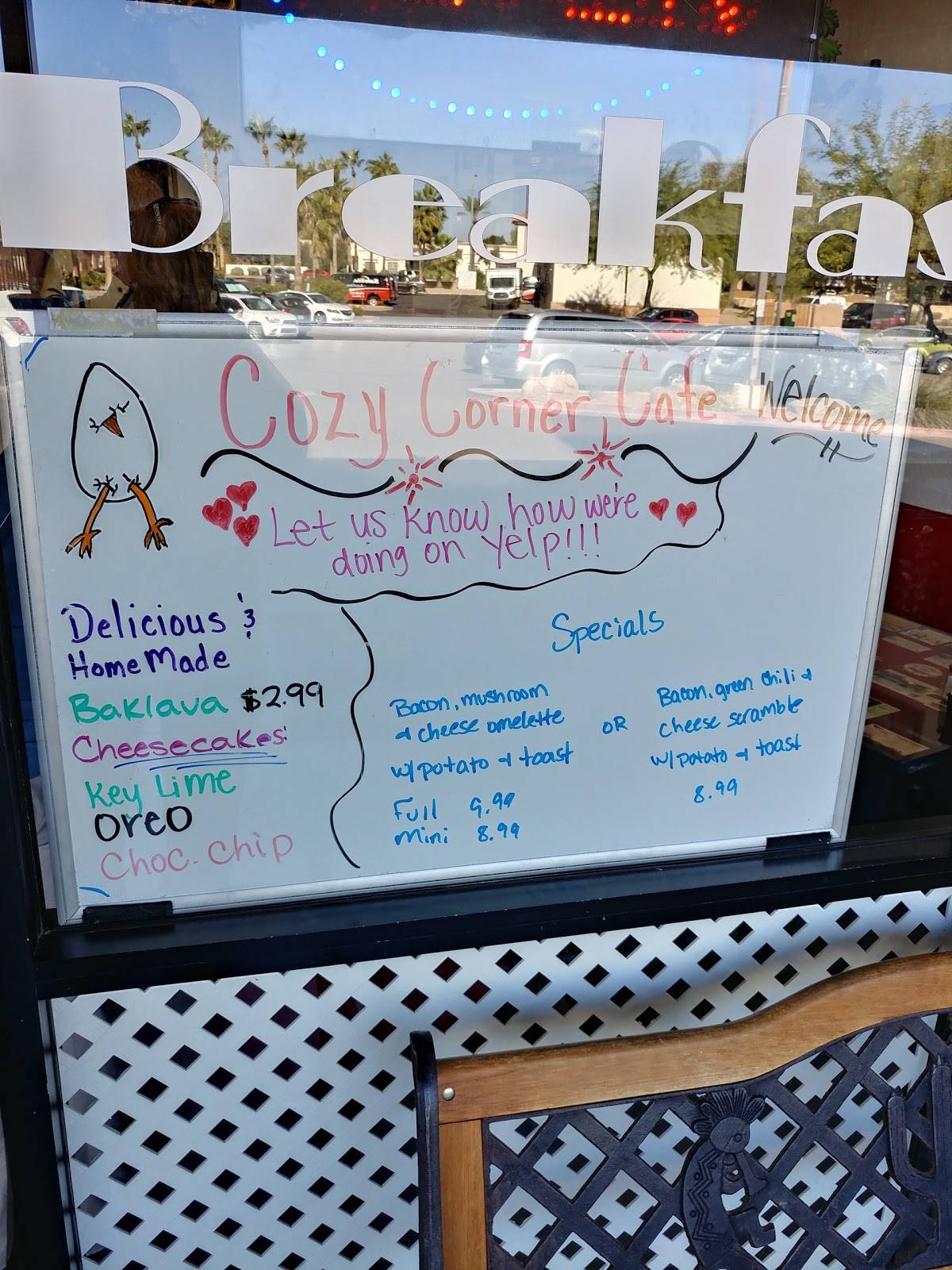 Menu at Cozy Corner Cafe, Mesa, E McKellips Rd #102