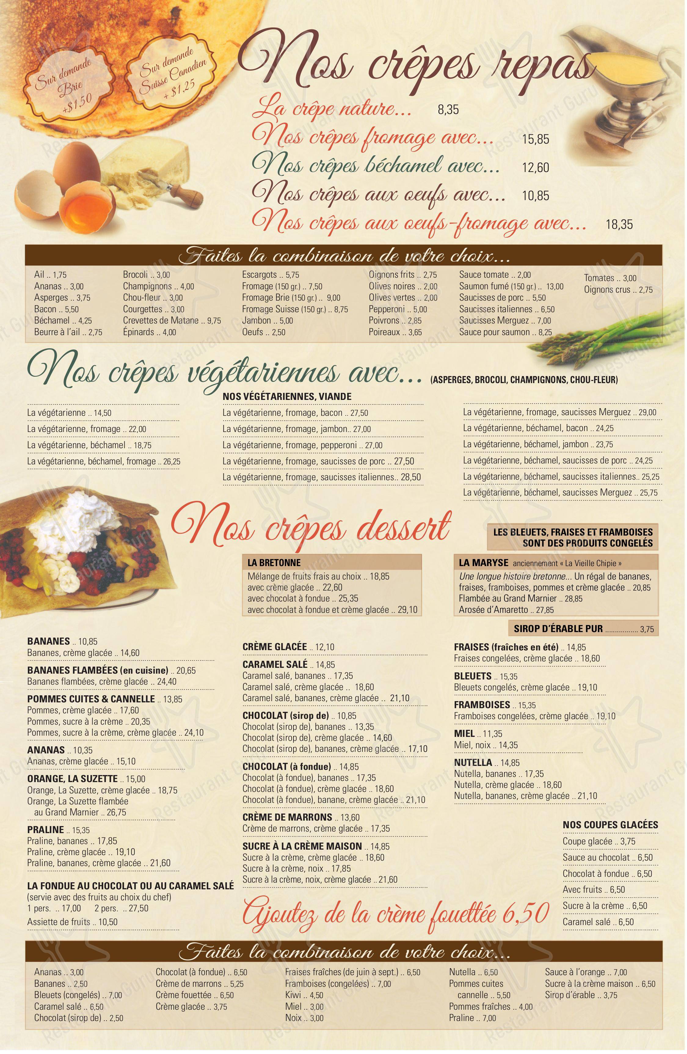 Menu au Crêperie Gourmandise Bretonne restaurant, Saint-Sauveur