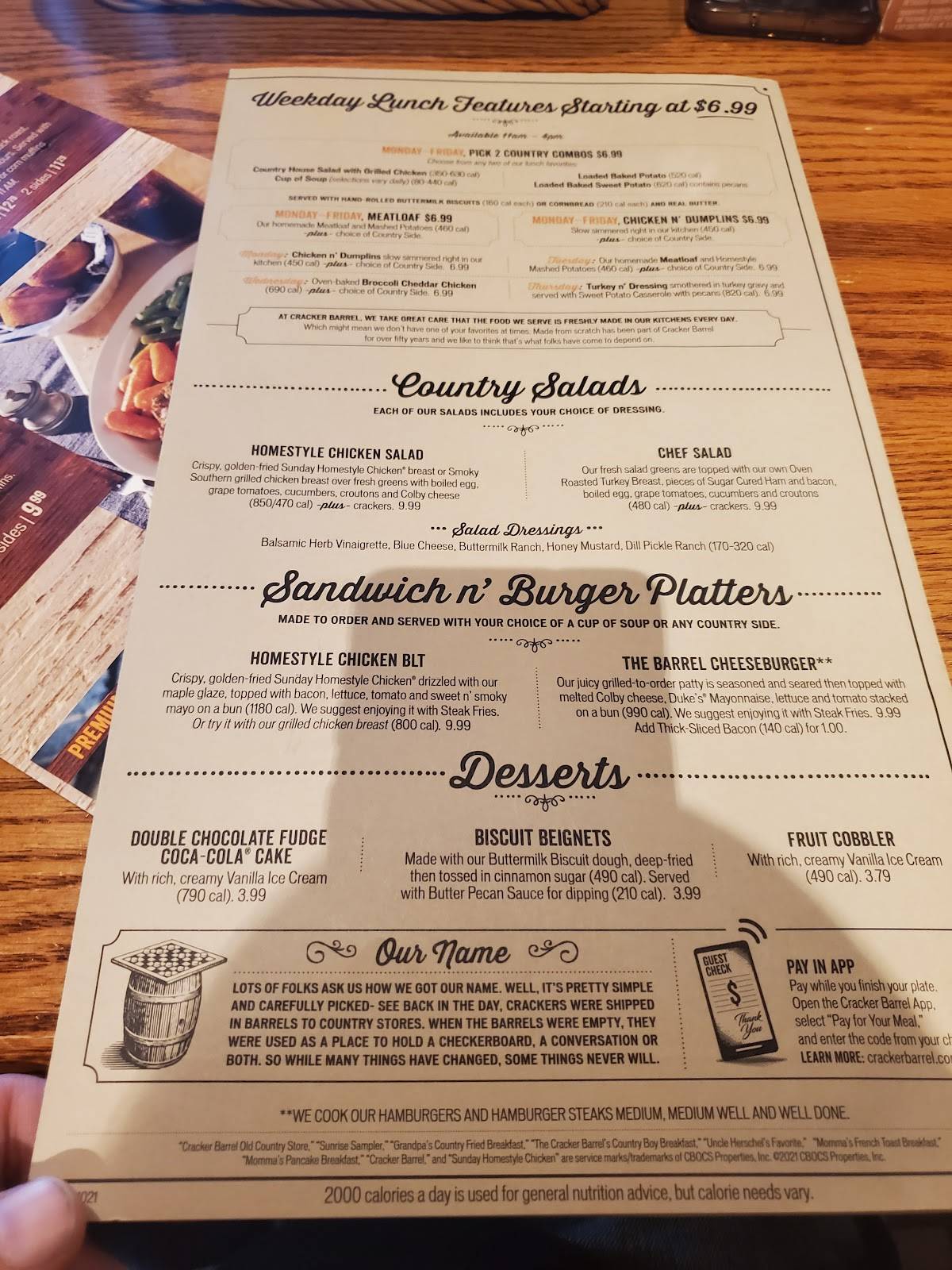 Menu at Cracker Barrel Old Country Store, Council Bluffs, 530 30th Ave