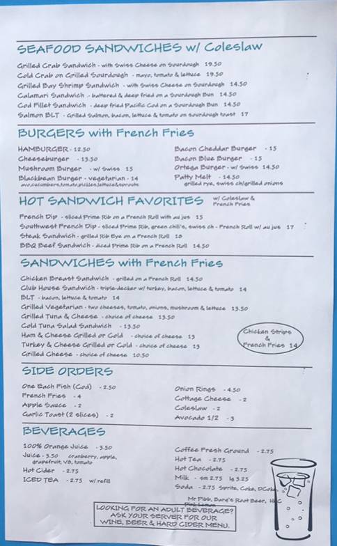 Menu at Chart Room Restaurant, Crescent City