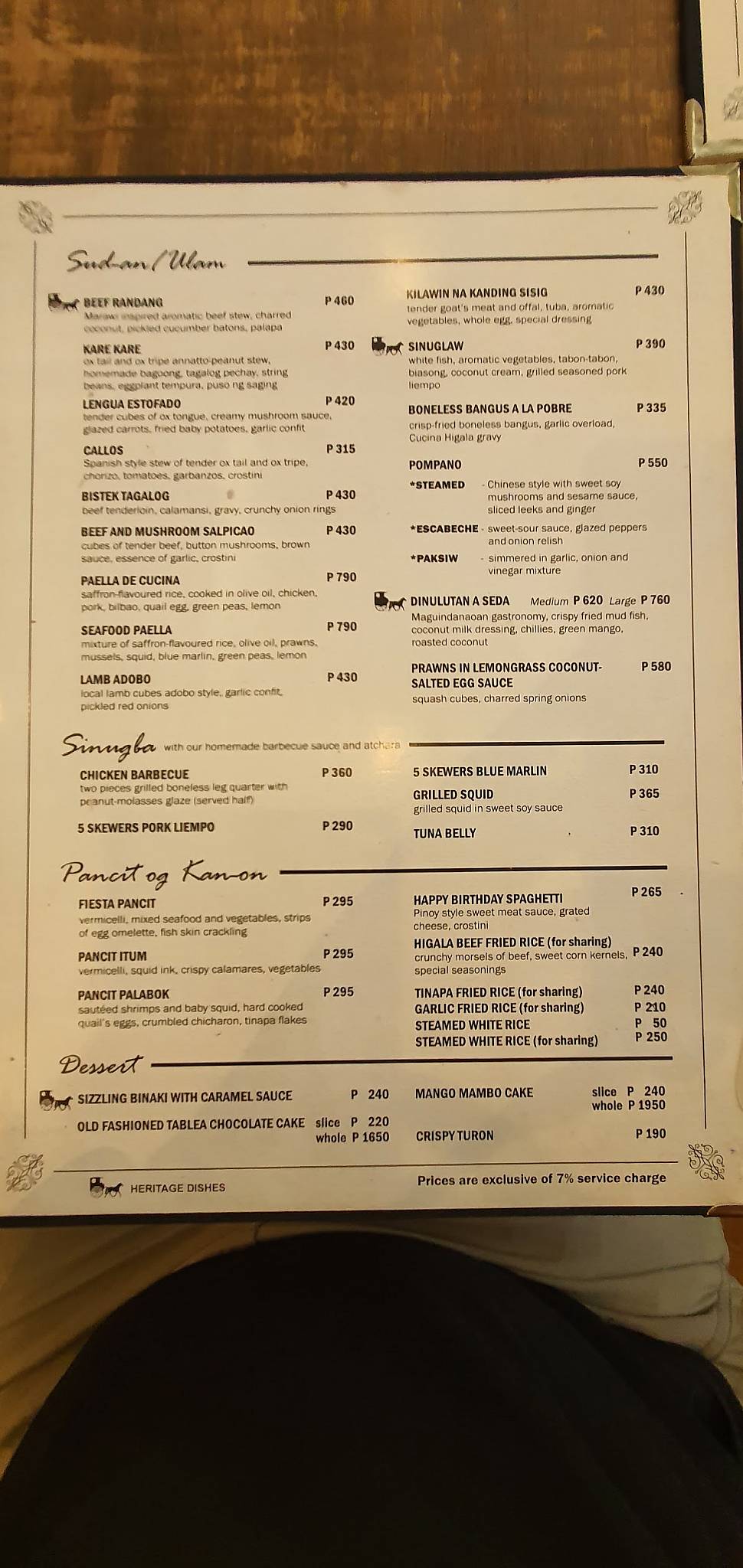 Menu at Cucina Higala restaurant, Cagayan de Oro