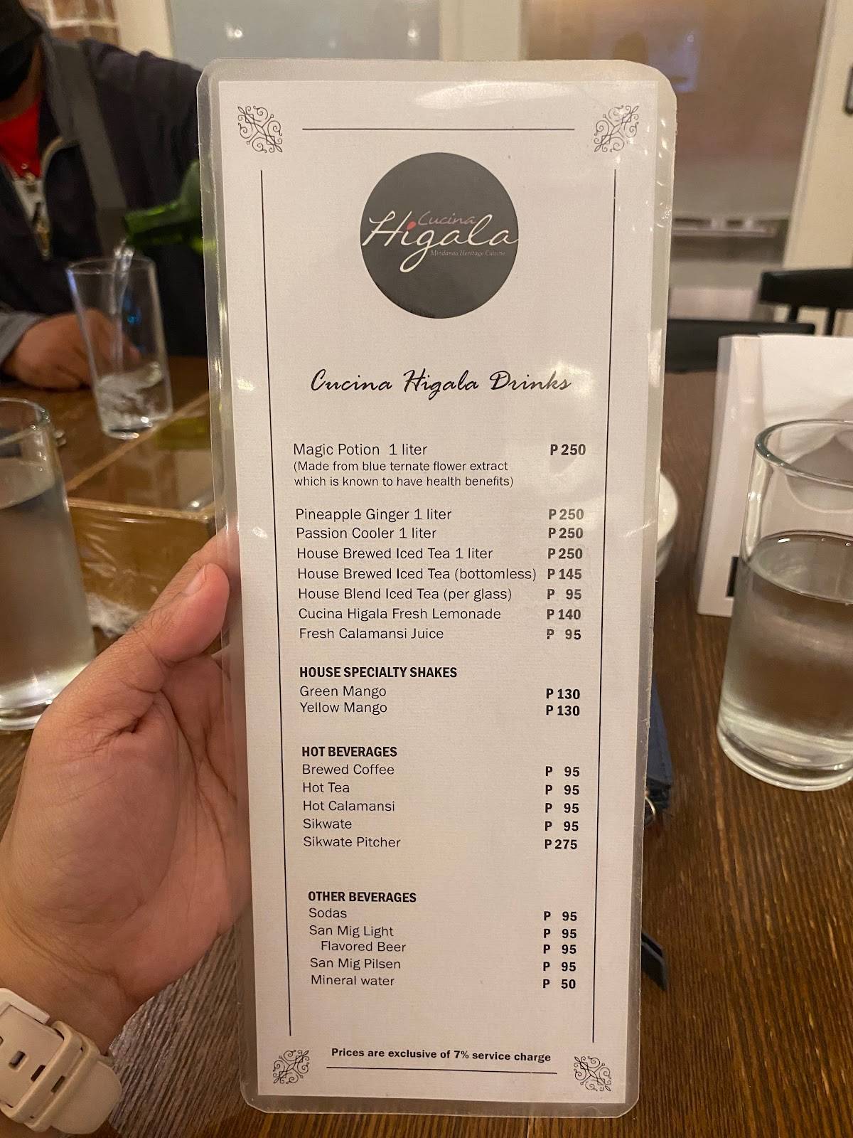 Menu at Cucina Higala restaurant, Cagayan de Oro