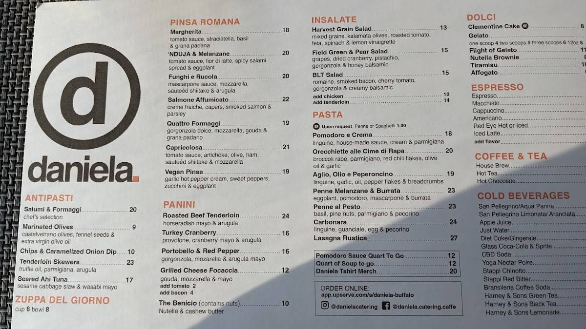 Menu at Daniela pub & bar, Buffalo