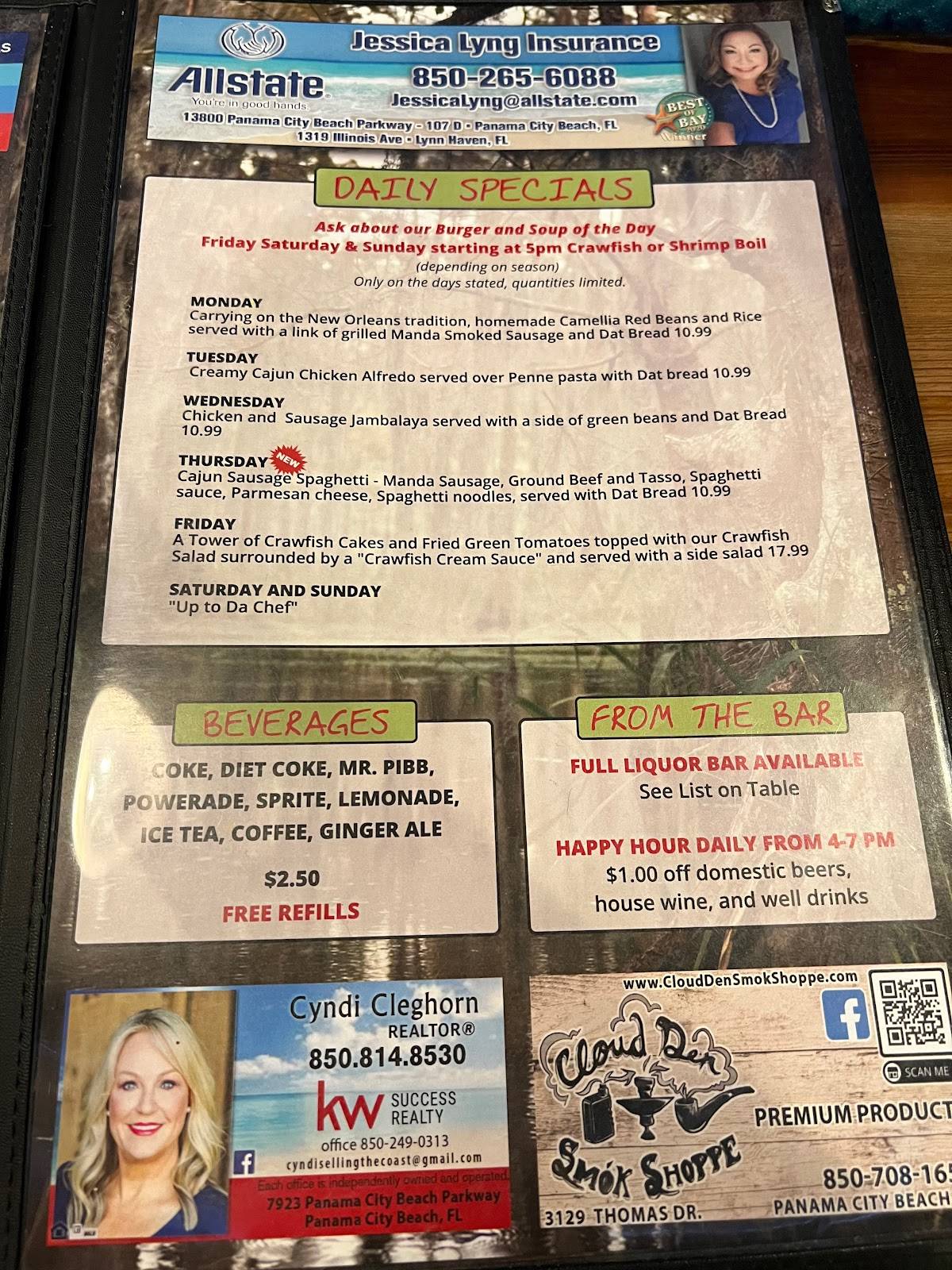 Menu at Dat Cajun Place Cafe, Panama City Beach, 2705 Thomas Dr