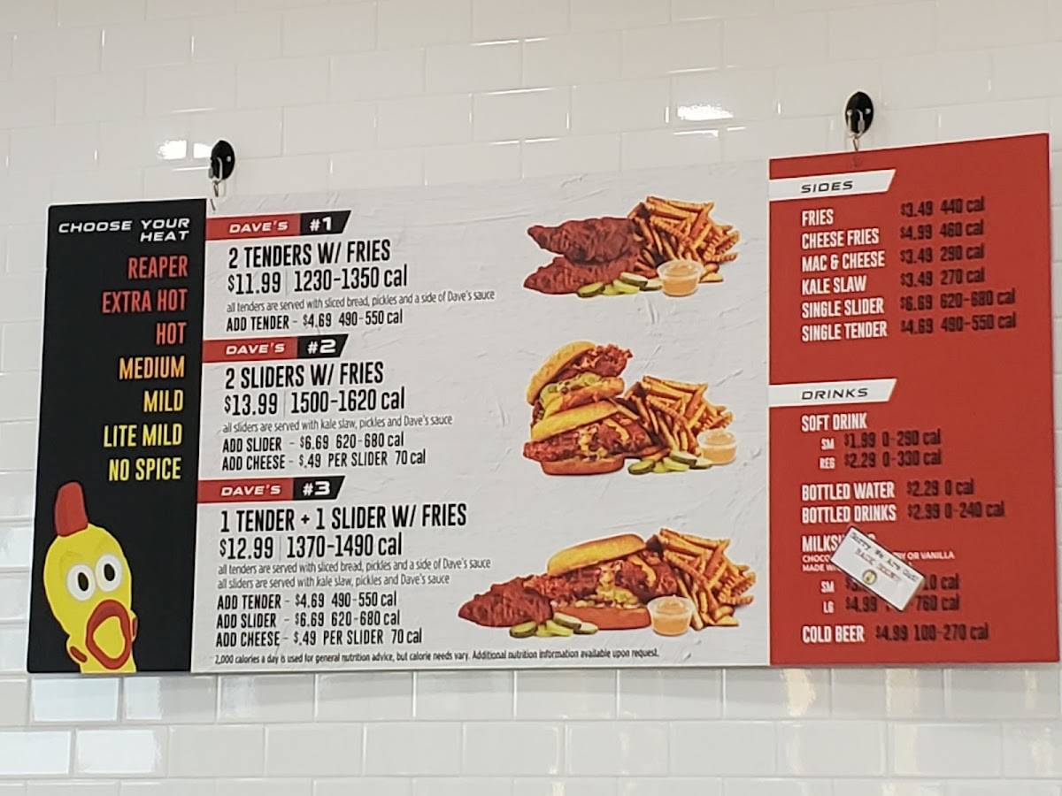 Carta del restaurante Dave's Hot Chicken, Plano, Preston Rd A