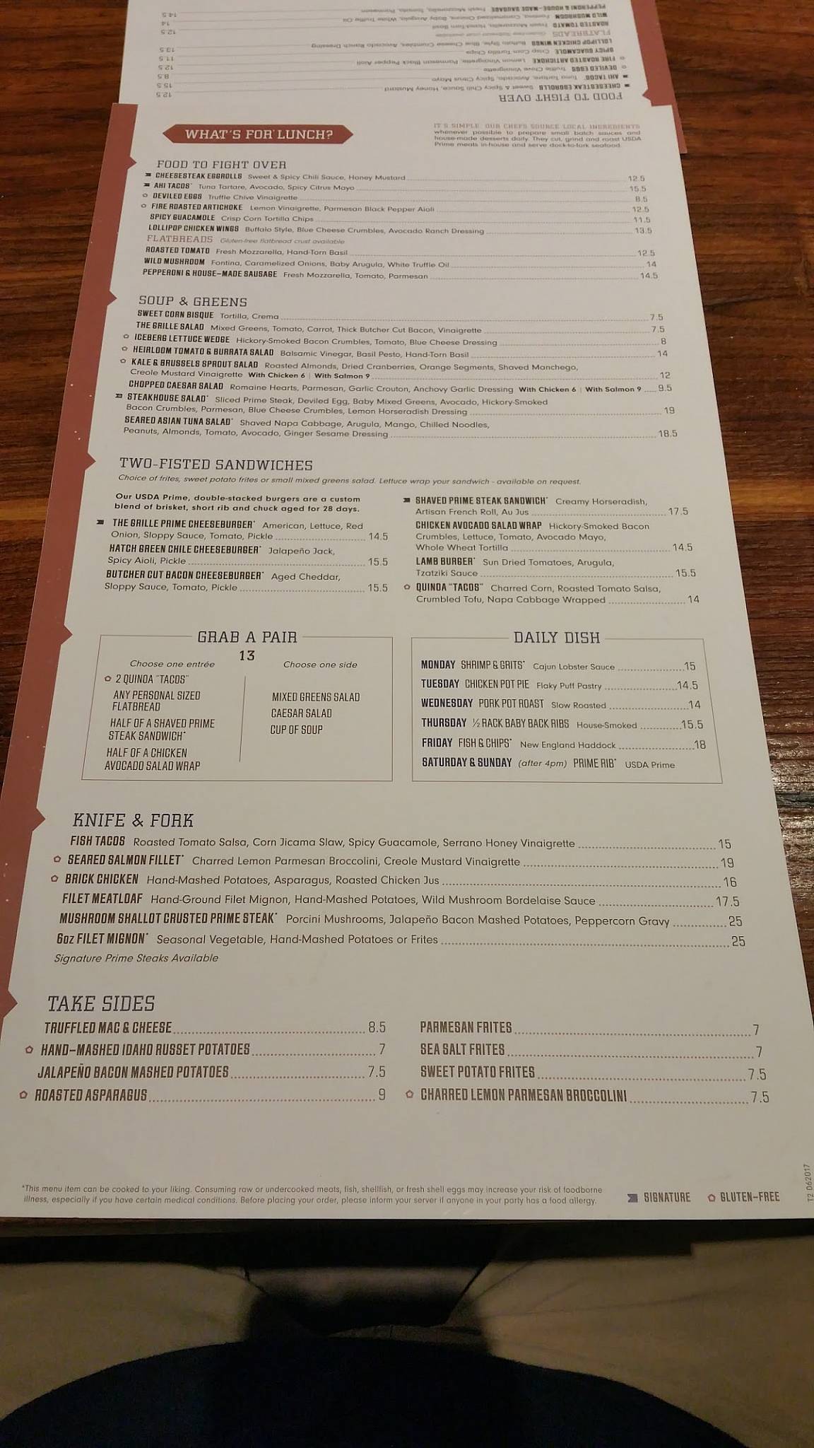 Menu at Del Frisco's Grille pub & bar, Tampa