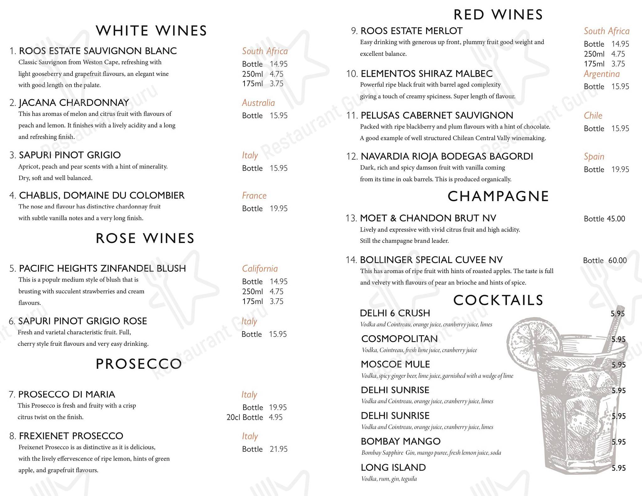 Menu at Delhi 6 restaurant, South Shields