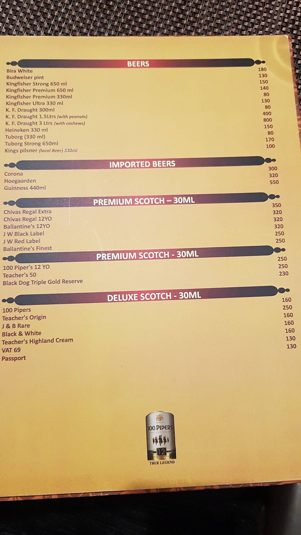 Menu at Delhi Darbar Goa, Calangute