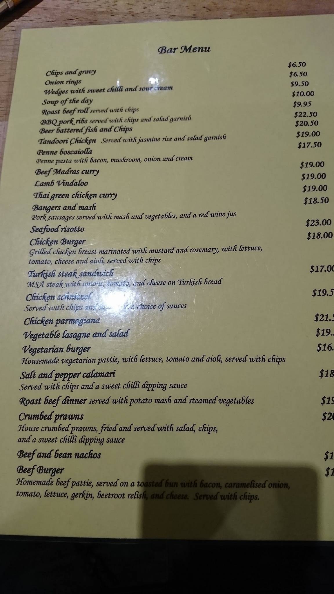 Menu at The Denmark Hotel pub & bar, Denmark