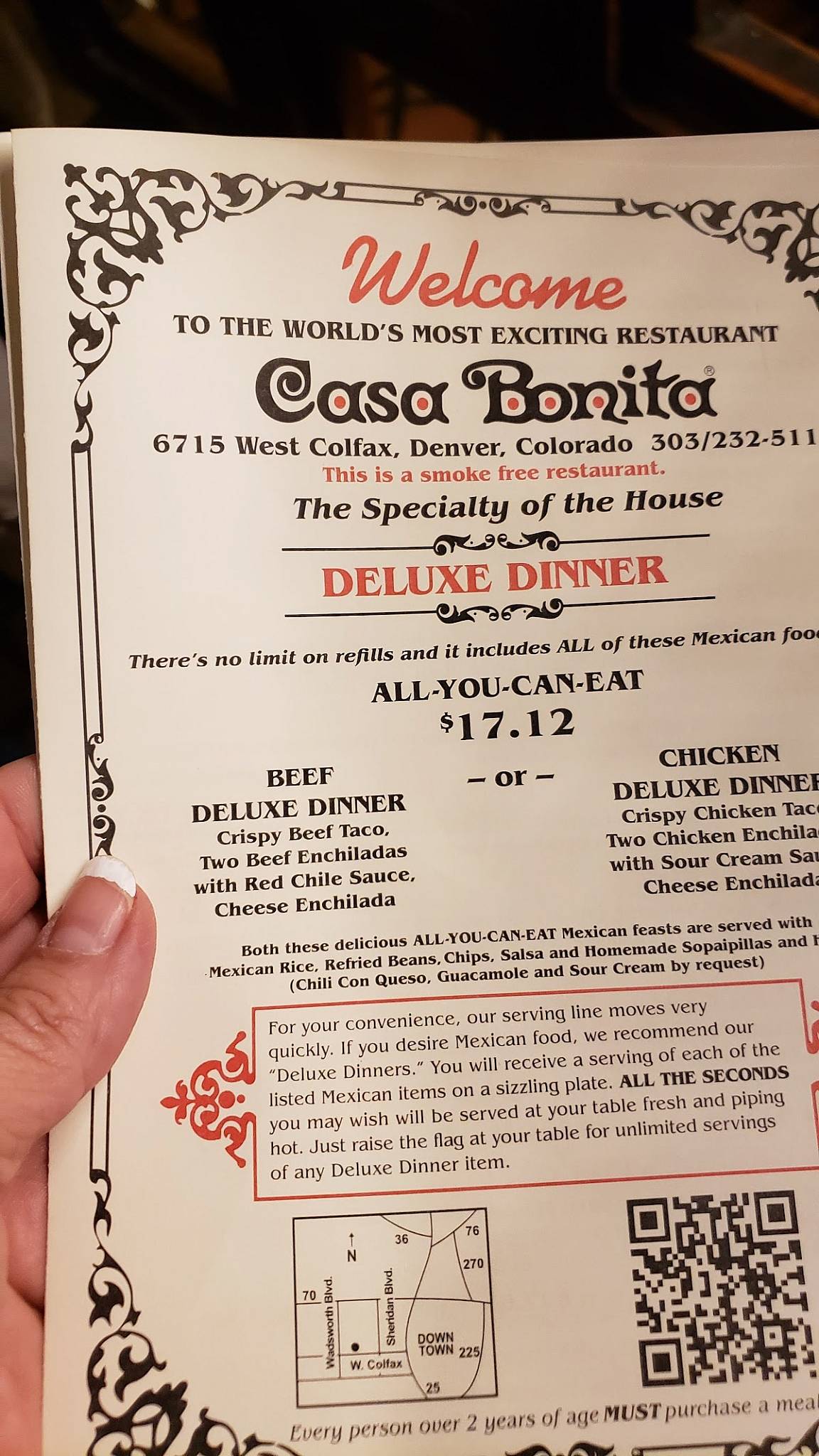 Menu at Casa Bonita restaurant, Lakewood