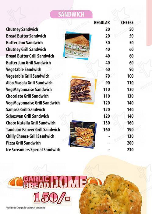 Menu at Ice Screamers, Mumbai