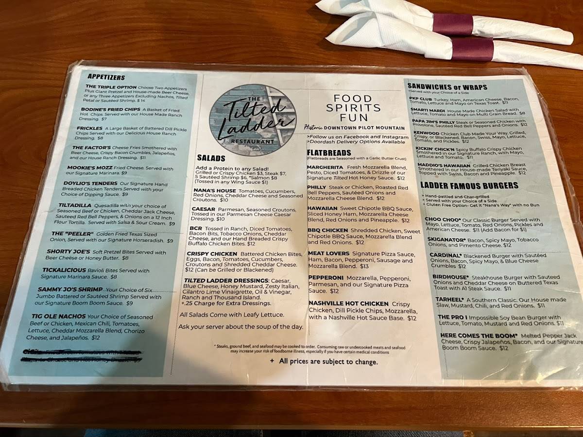 Menu at The Tilted Ladder desserts, Pilot Mountain