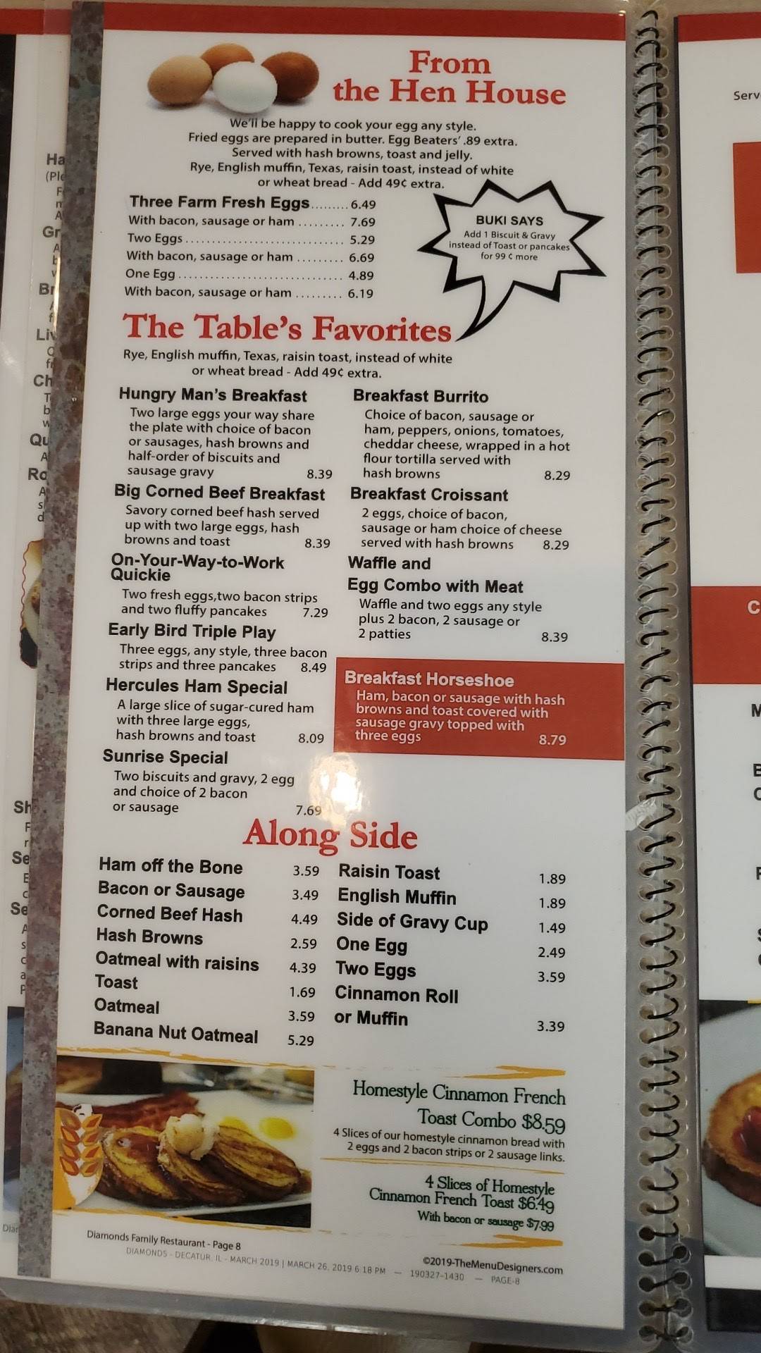 Menu at Diamonds Family Restaurant, Decatur
