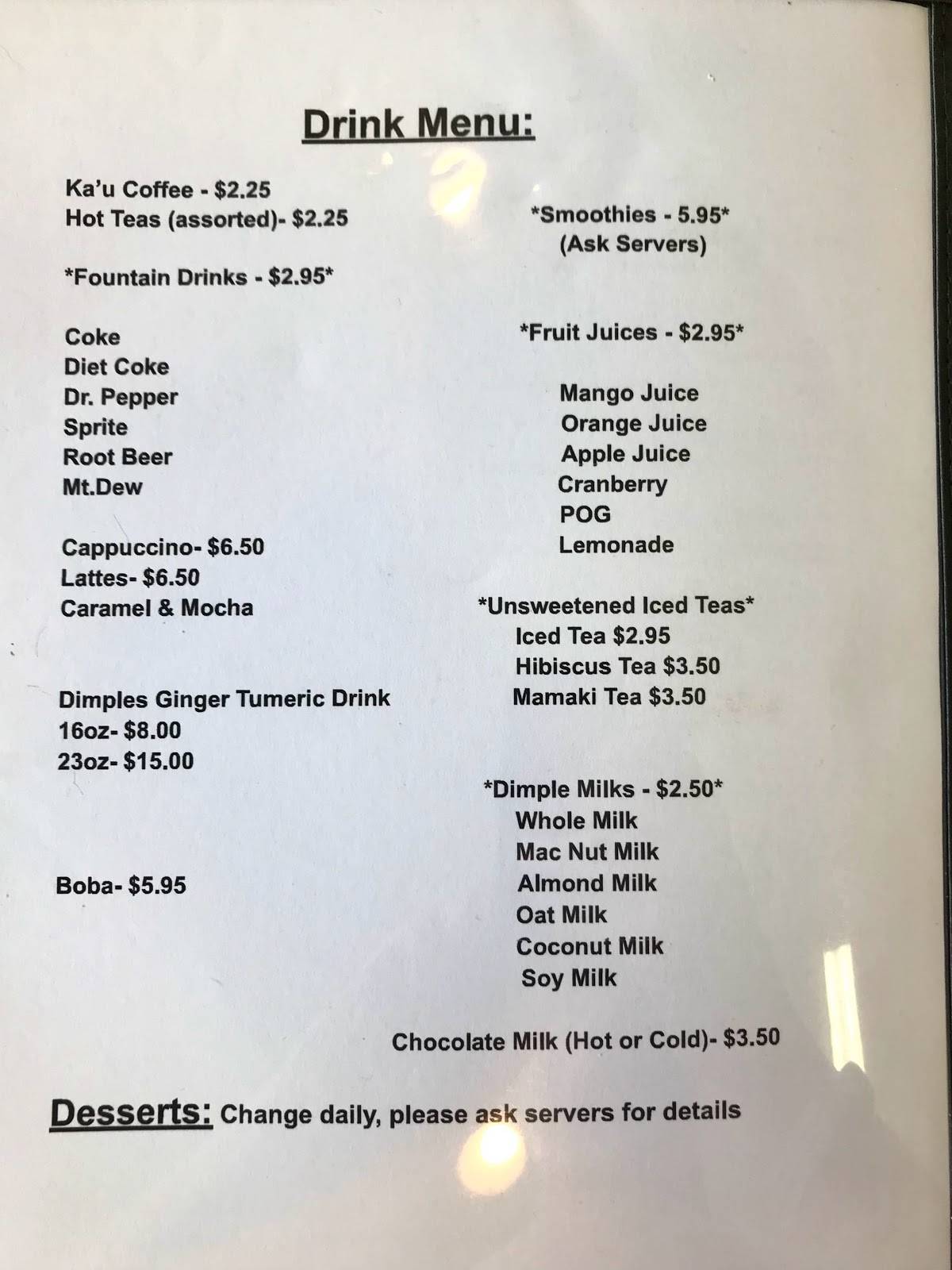 Carta de Dimple Cheek Cafe & Local Market, Mountain View