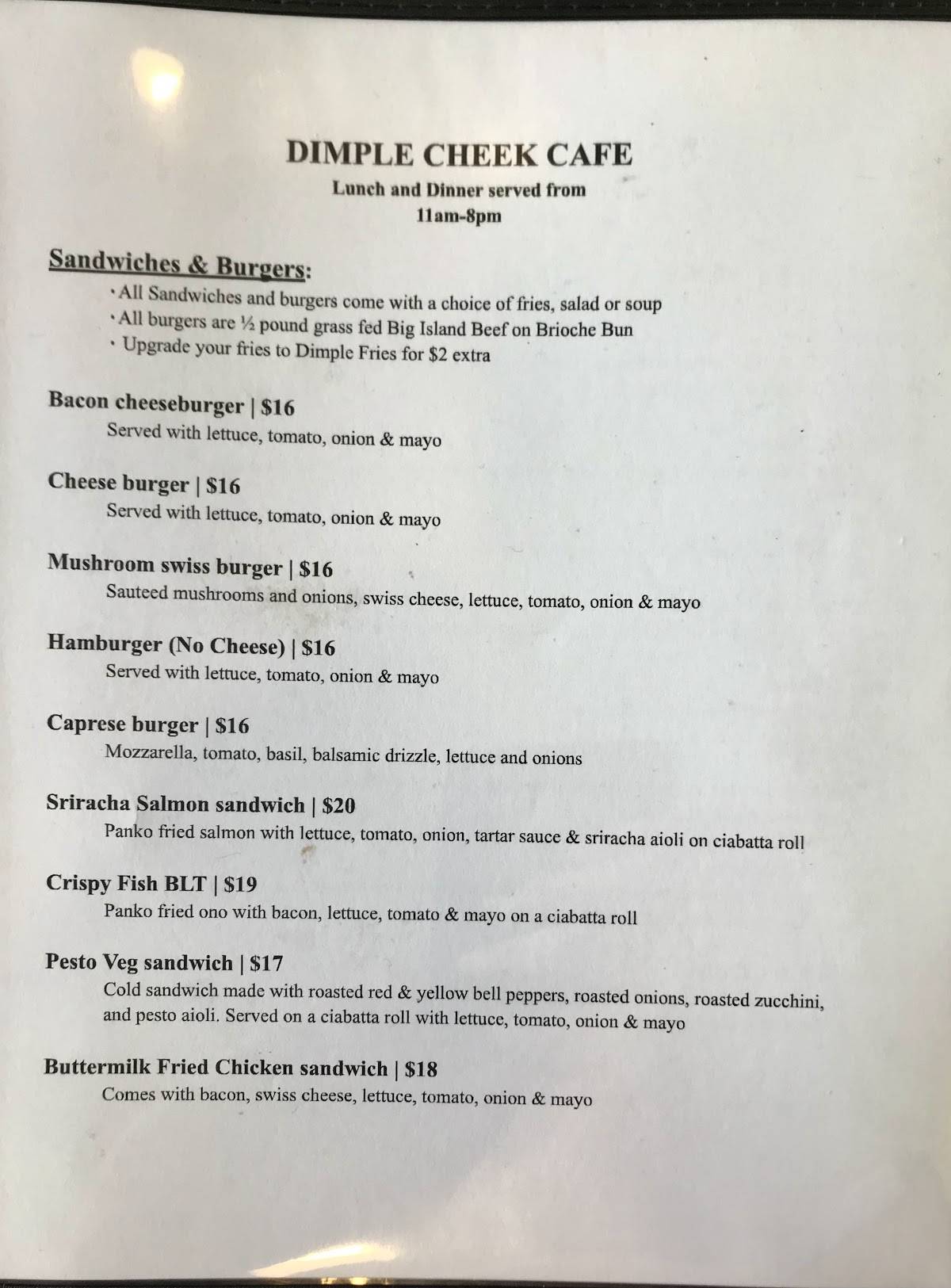 Carta de Dimple Cheek Cafe & Local Market, Mountain View