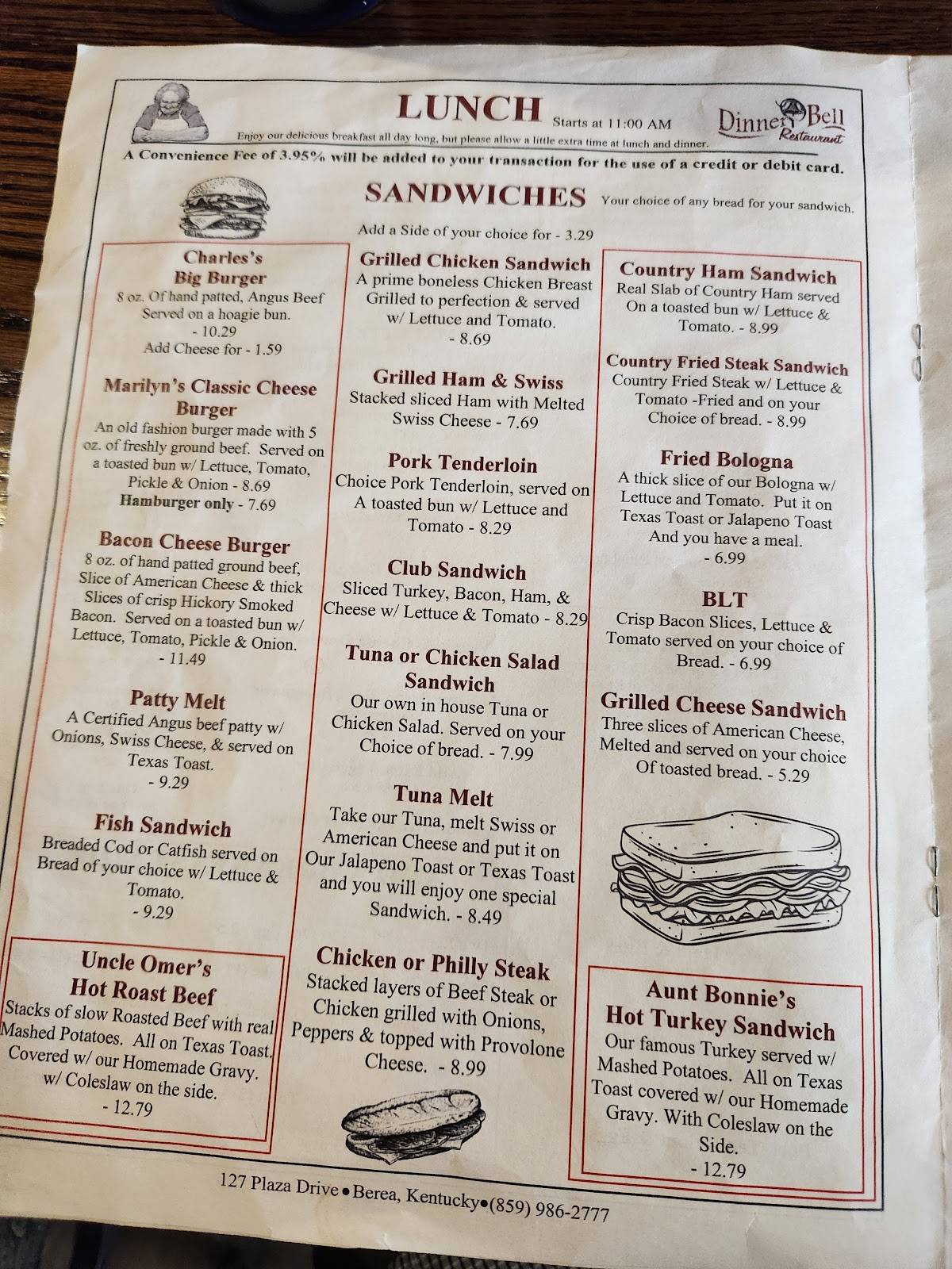 Menu at Dinner Bell Restaurant, Berea