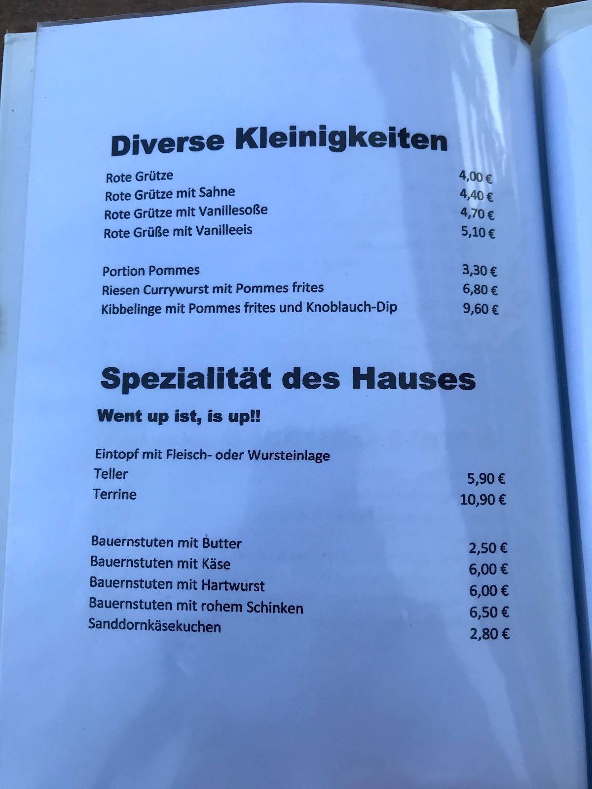 Speisekarte von Domäne Loog cafe, Juist, Domäne Loog