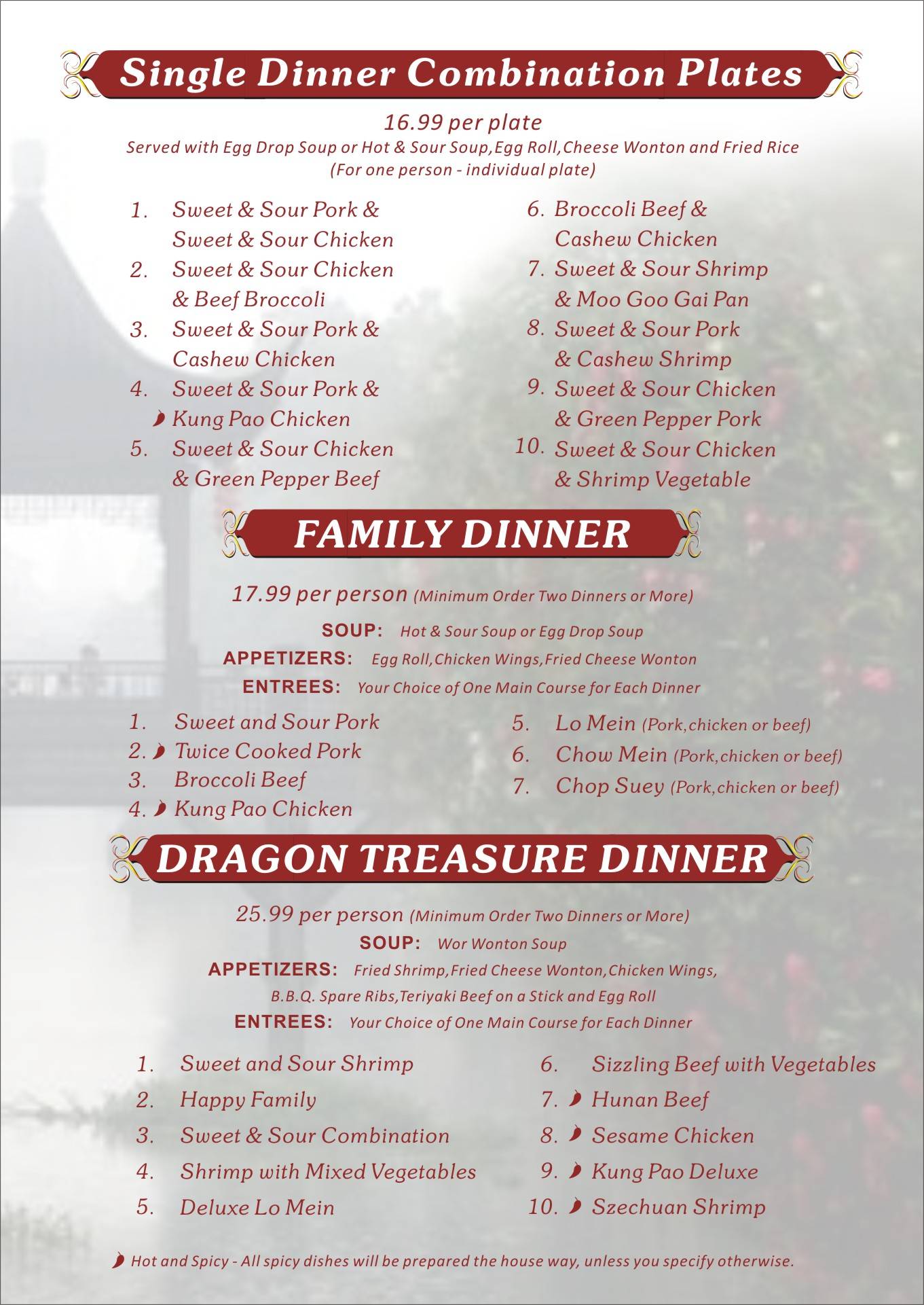 Menu at Dragon Treasure Orchard Mesa restaurant, Grand Junction, US-50