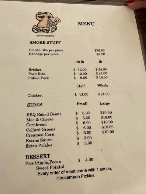 Menu at Drinking Pig BBQ, Miami