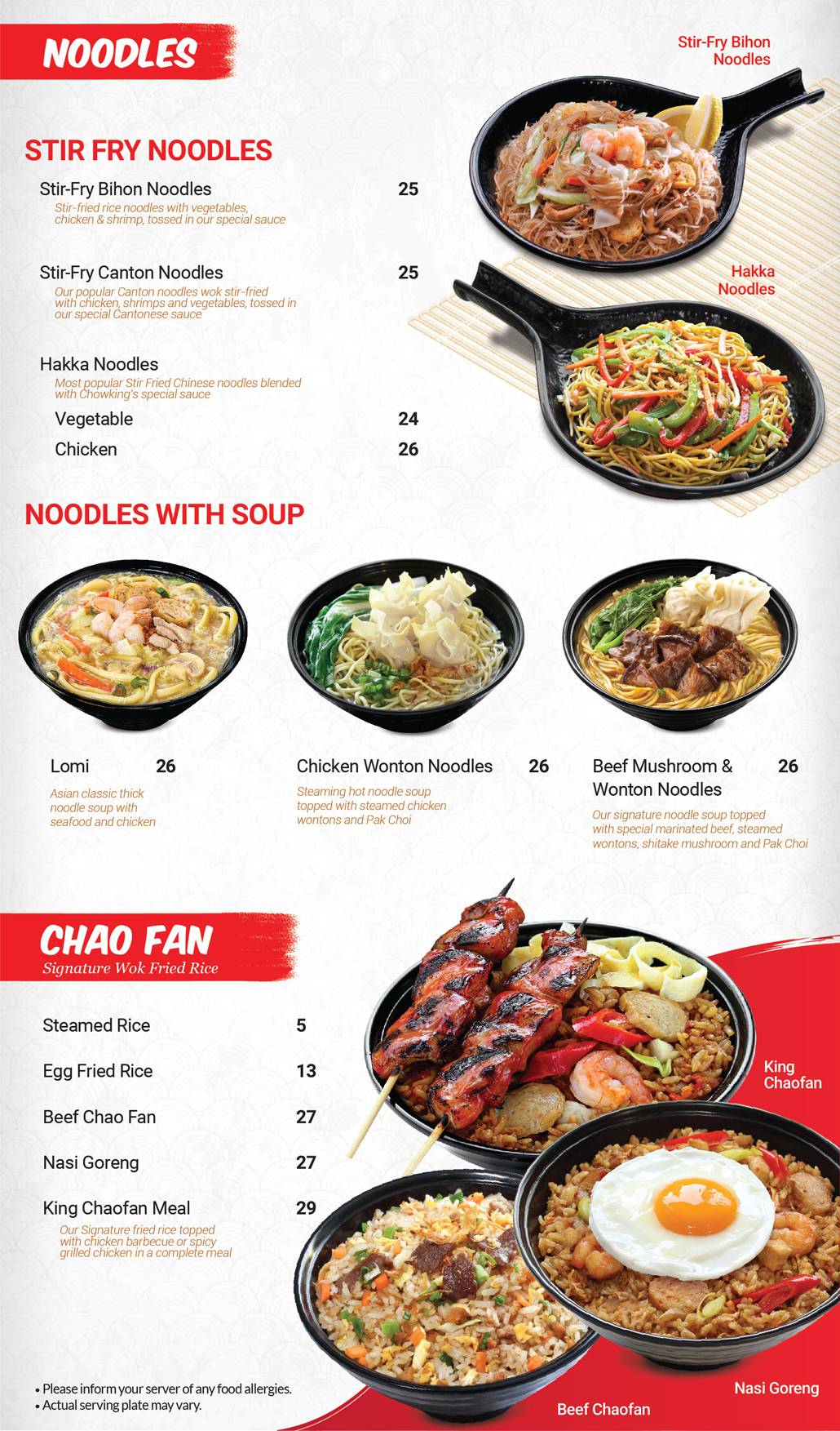 Carta de Chowking Restaurant Dragon Mart, Dubai, Dragon Mart Food court