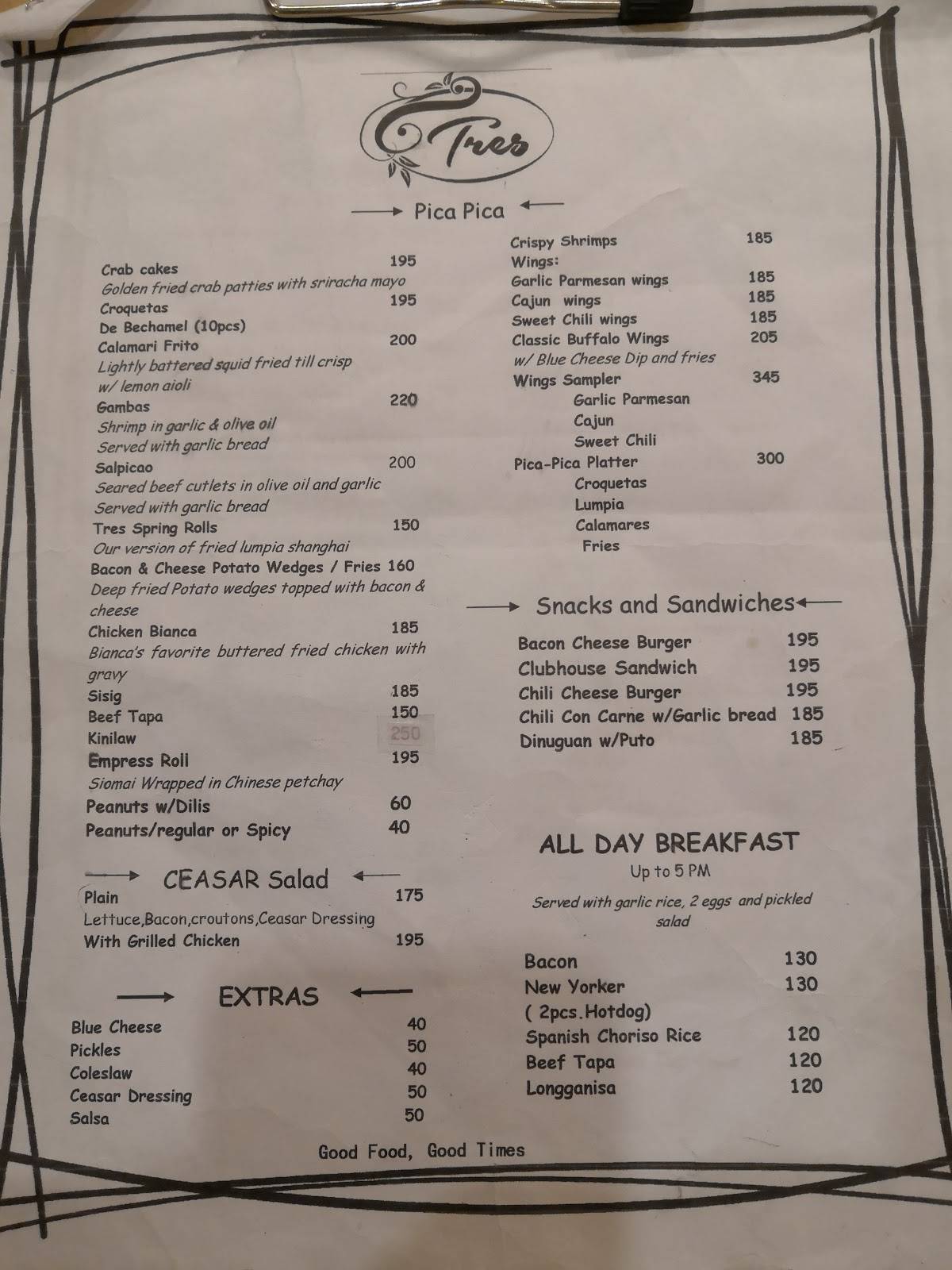 Menu at TRES Kitchen + Bar, Dumaguete