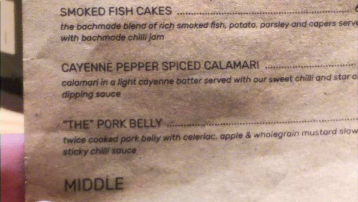 Menu at The Bach cafe, Dundee