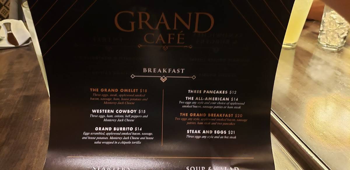 Menu at Grand Café restaurant, Durant, Choctaw Casino