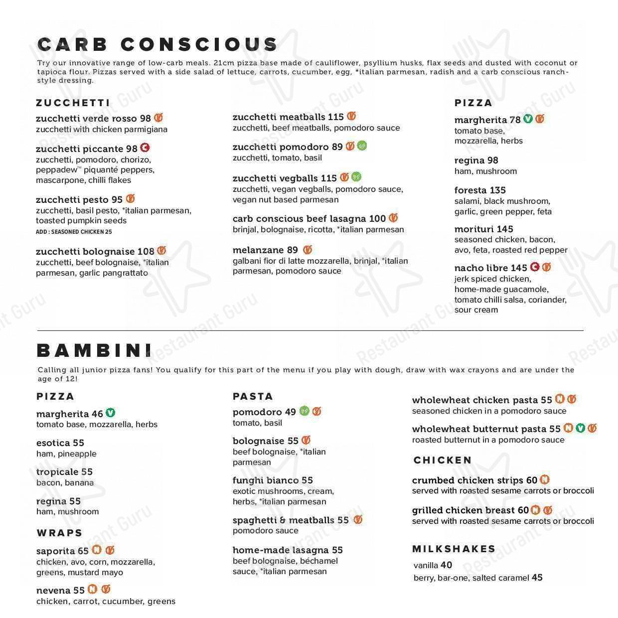 Menu at Col'Cacchio Gateway restaurant, Durban, Shop G320