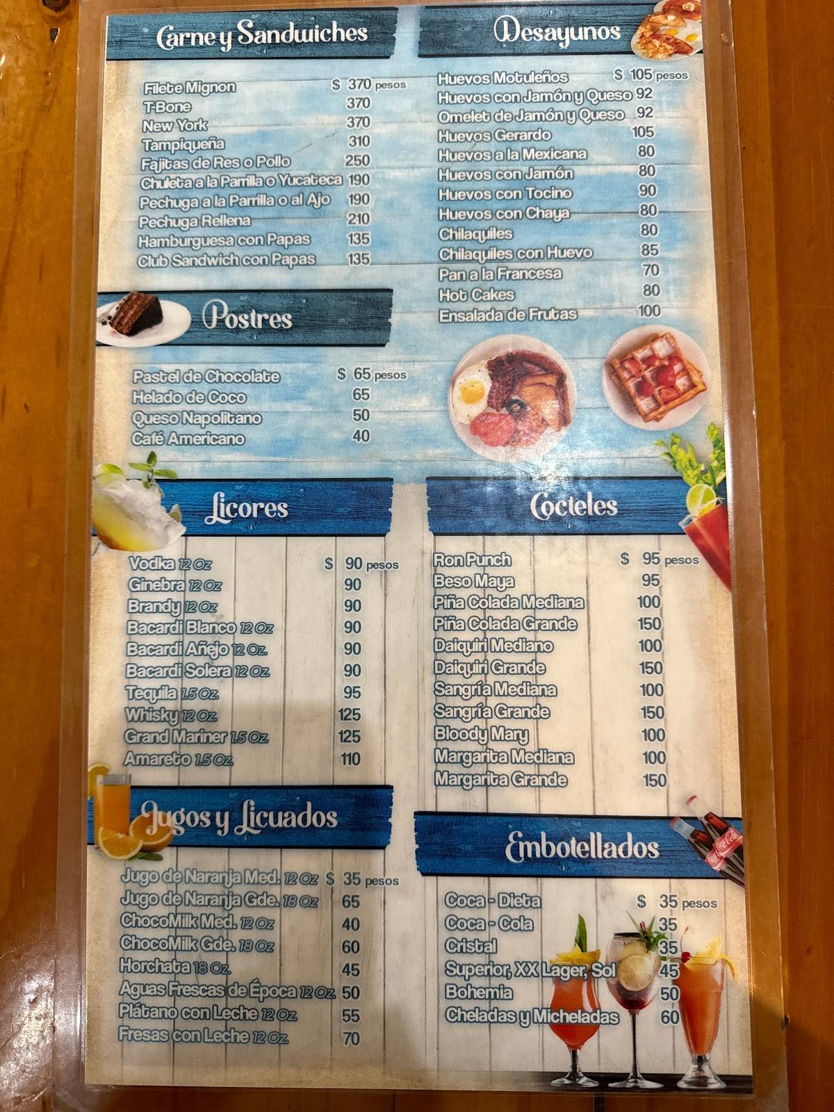 Menu at EL ABUELO GERARDO restaurant, San Miguel de Cozumel