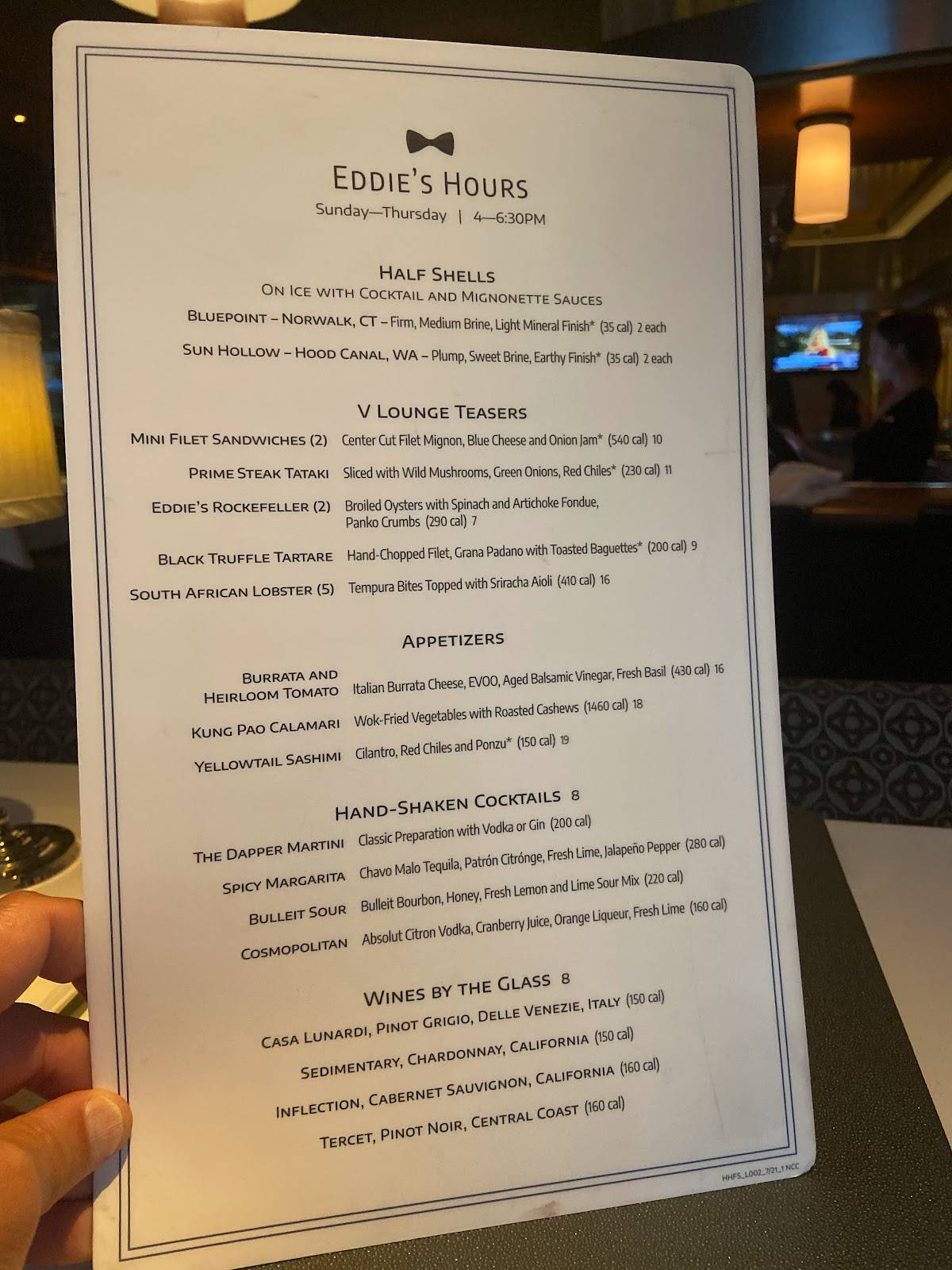 Menu at Eddie V's Prime Seafood steakhouse, Orlando