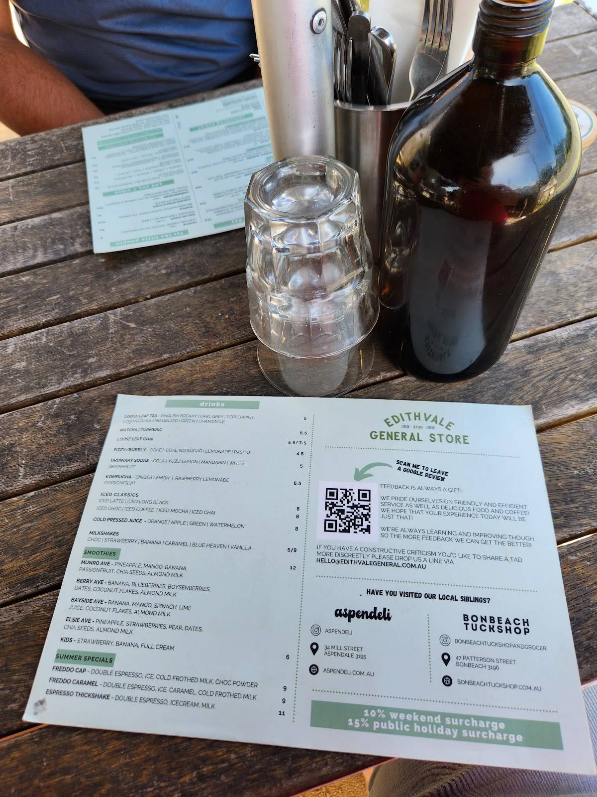 Menu at Edithvale General Store cafe, Edithvale