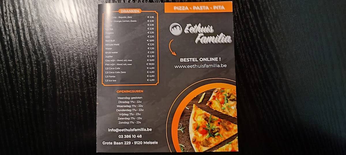 Menu at Eethuis Familia, Beveren