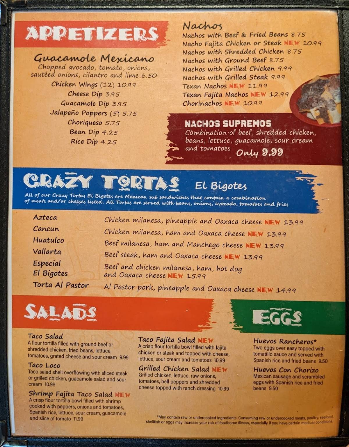 Menu at El Bigotes Mexican Grill restaurant, Abingdon
