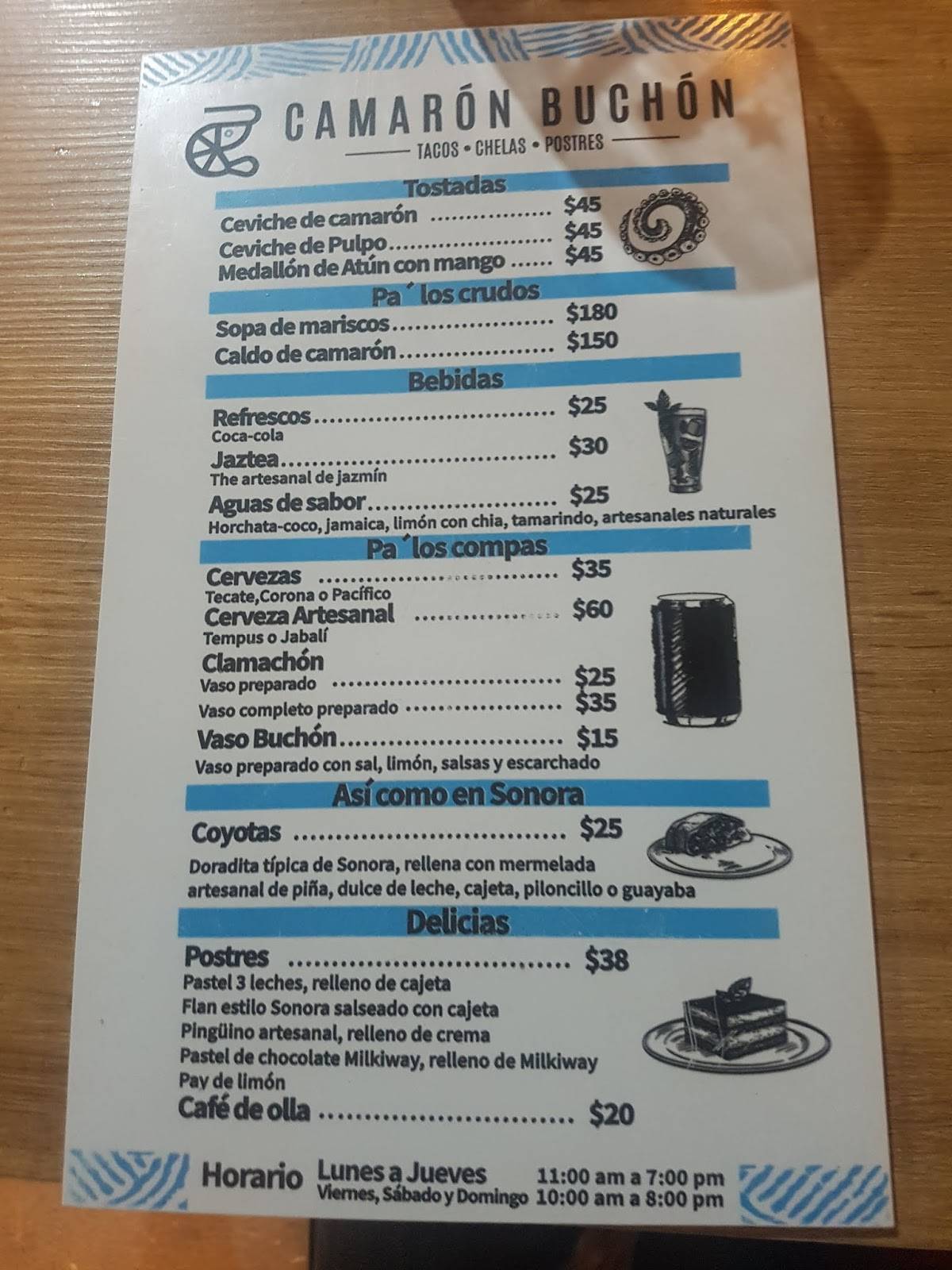 Carta del restaurante El Camarón Buchón Narvarte, Ciudad López Mateos