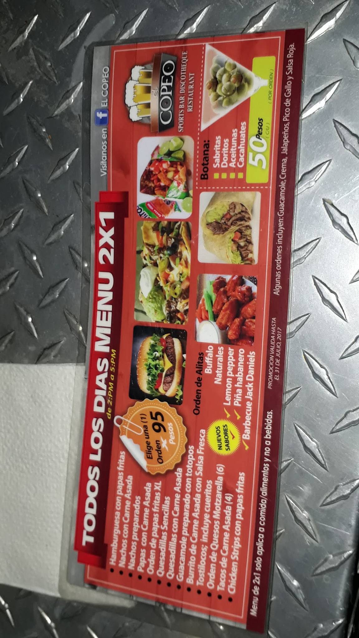 Carta del pub y bar El Copeo, Tijuana