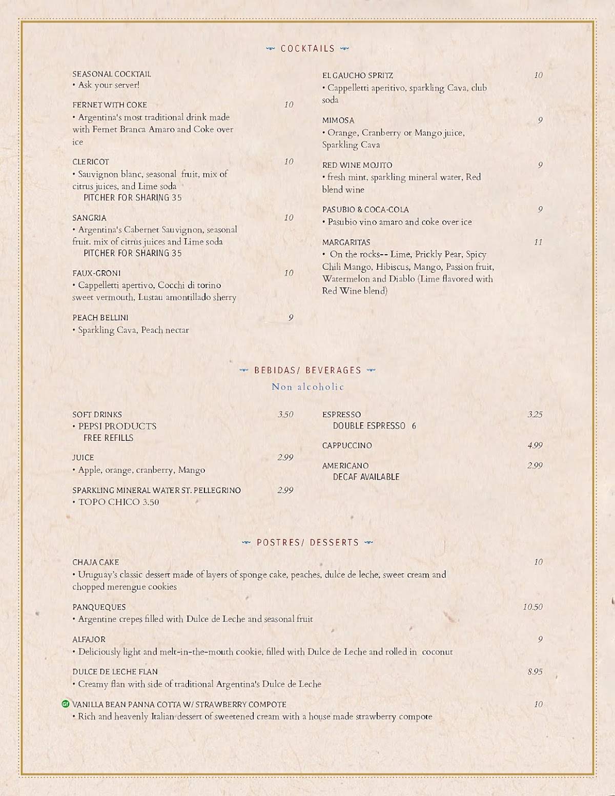 Menu at El Gaucho Grill restaurant, Brookfield, W Bluemound Rd suite 7