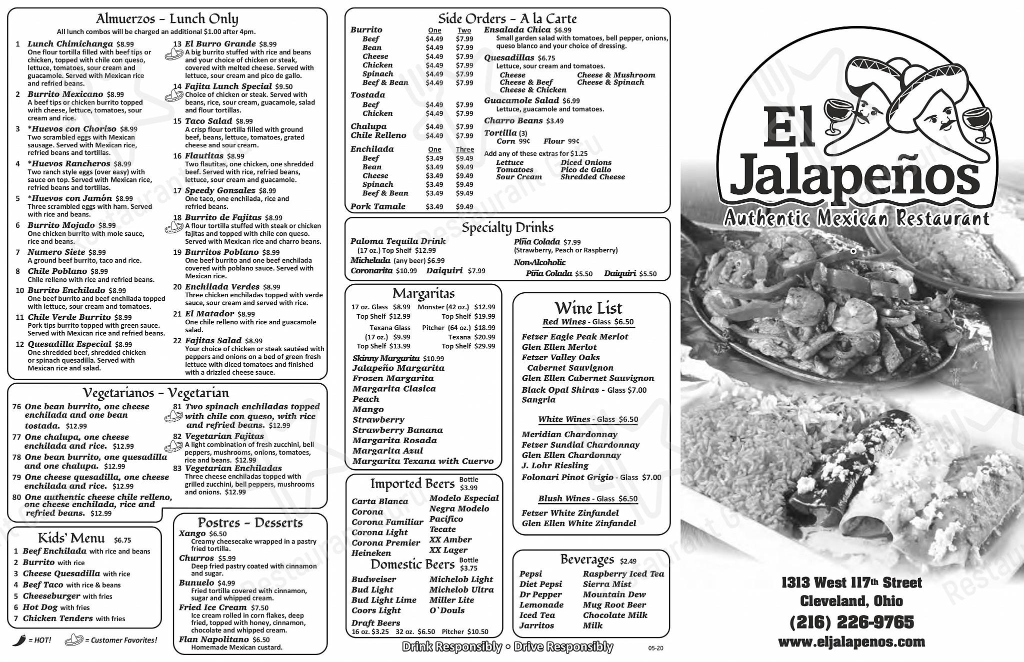 Menu at El Jalapeños Authentic Mexican Restaurant, Cleveland