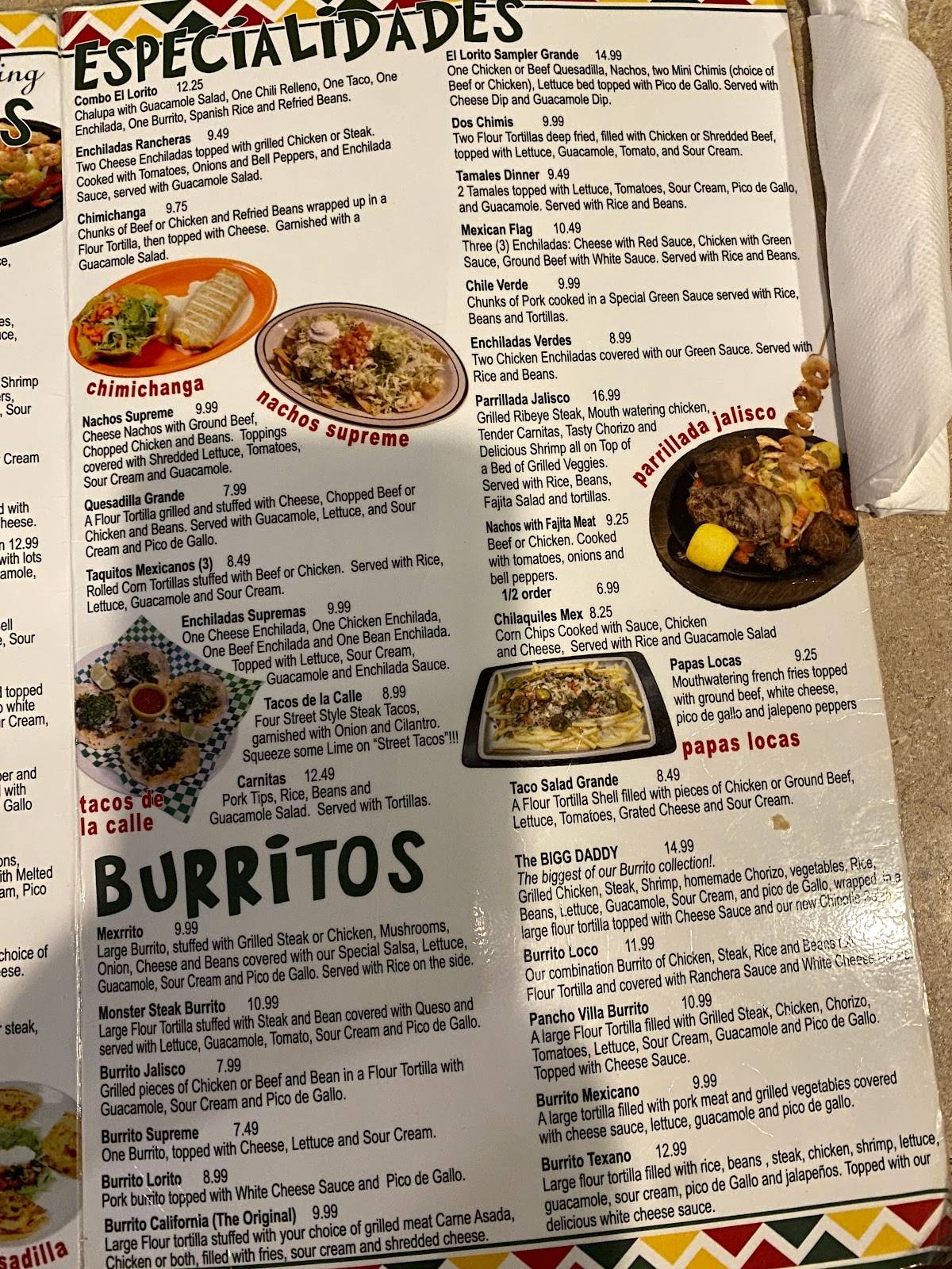 Menu at El Lorito Mexican Restaurant, Fort Smith, S 70th St