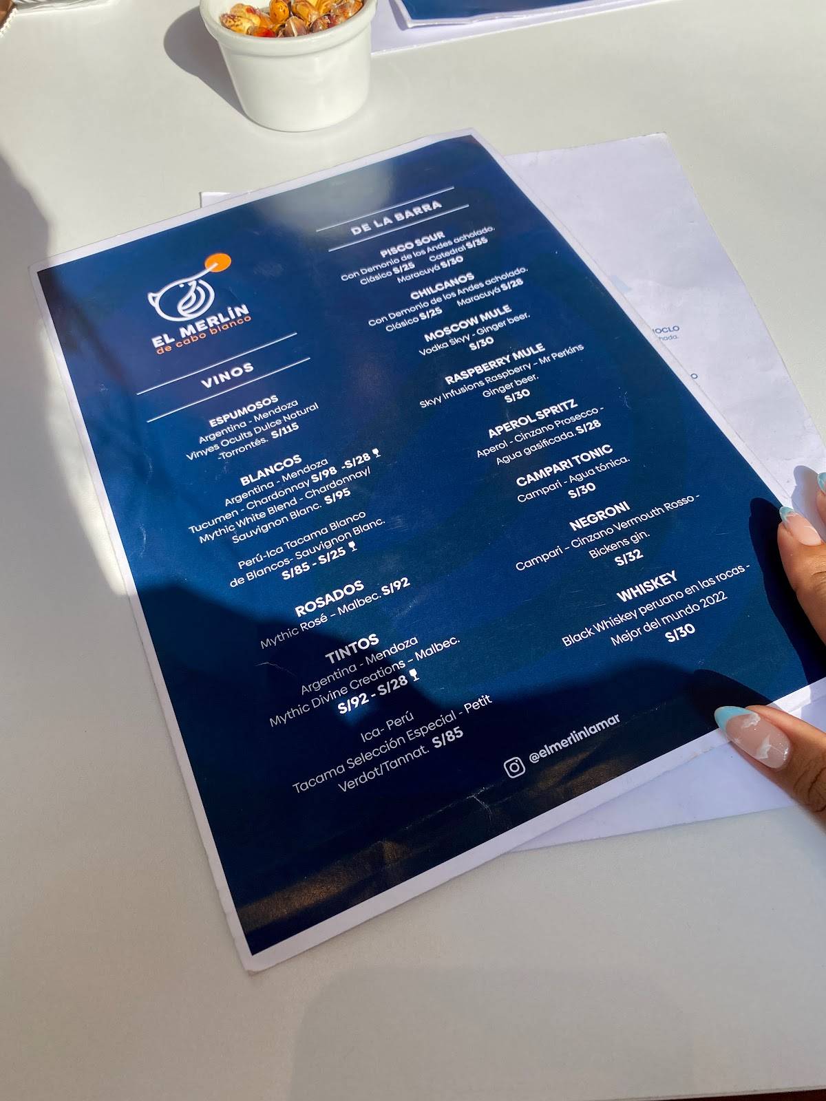Carta del restaurante El Merlín del Cabo Blanco (Av. La Mar), Miraflores