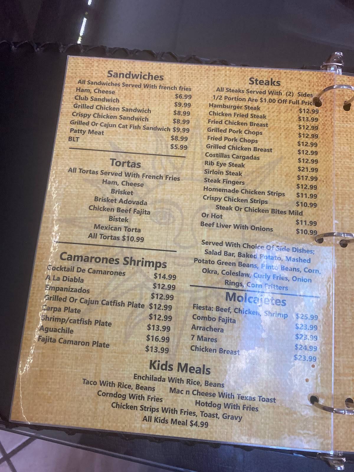 Carta del restaurante El Rey Sol, Crane