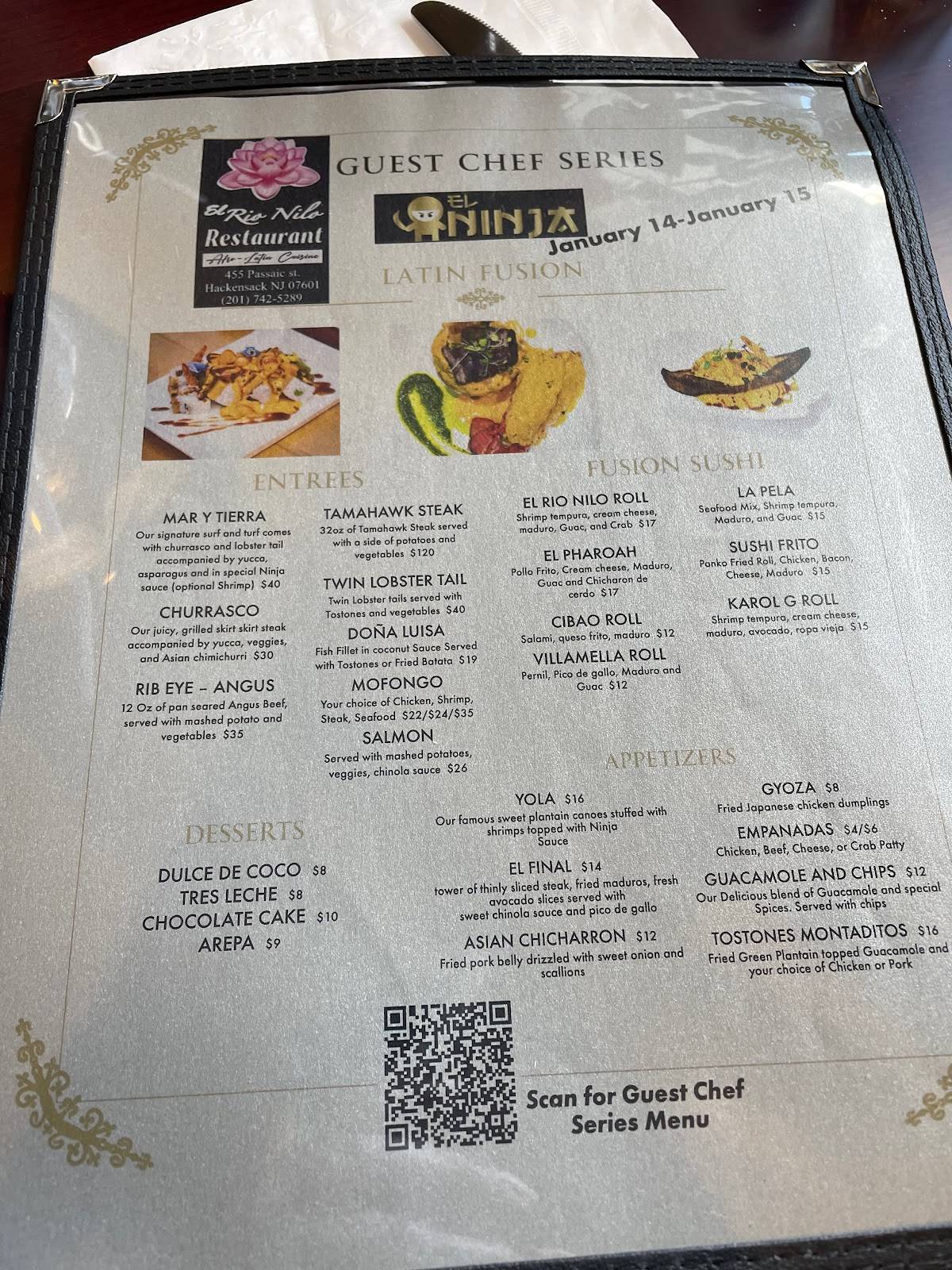Menu at El Rio Nilo Restaurant, Hackensack