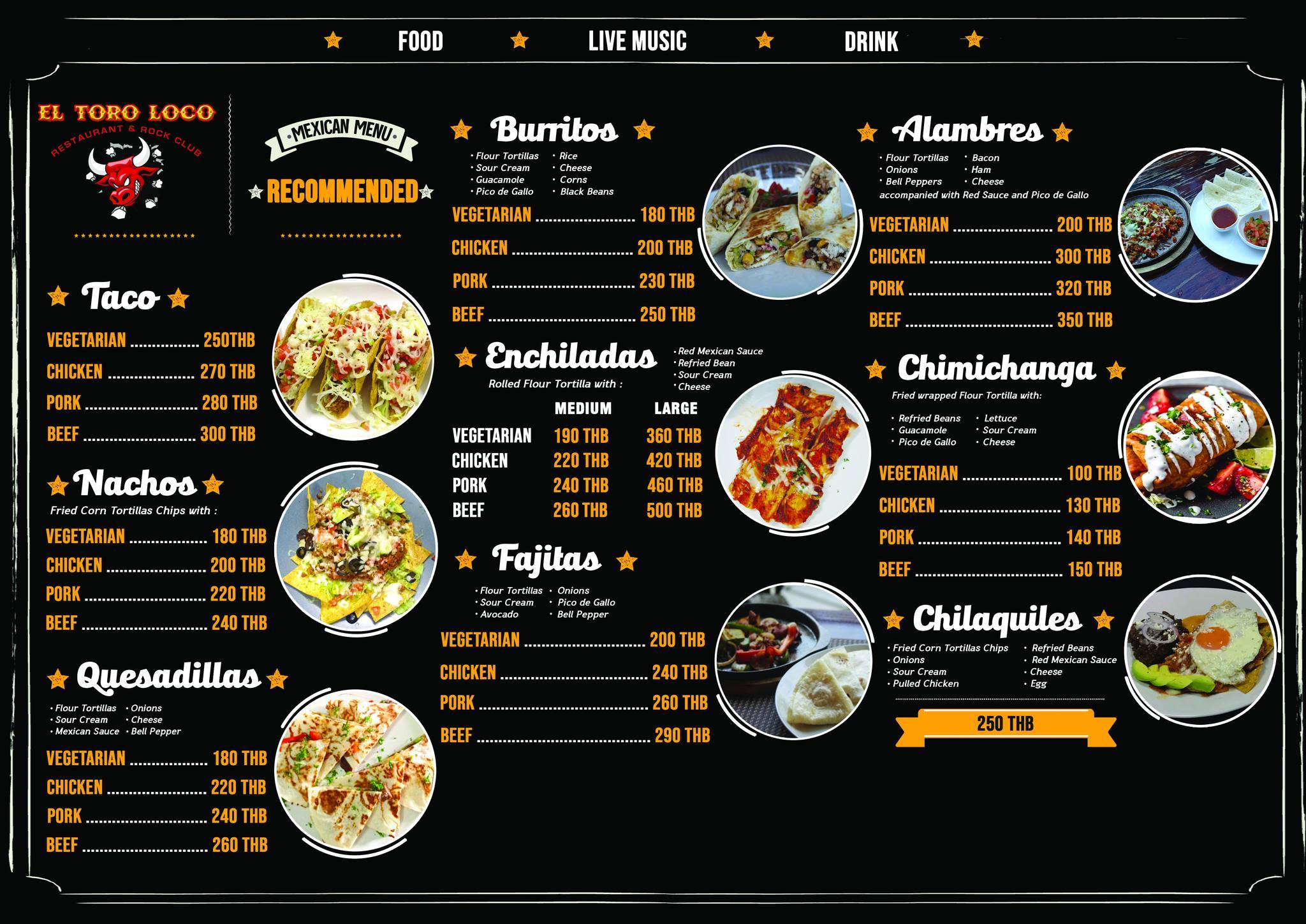 Menu at El Toro Loco (new location) pub & bar, Hua Hin