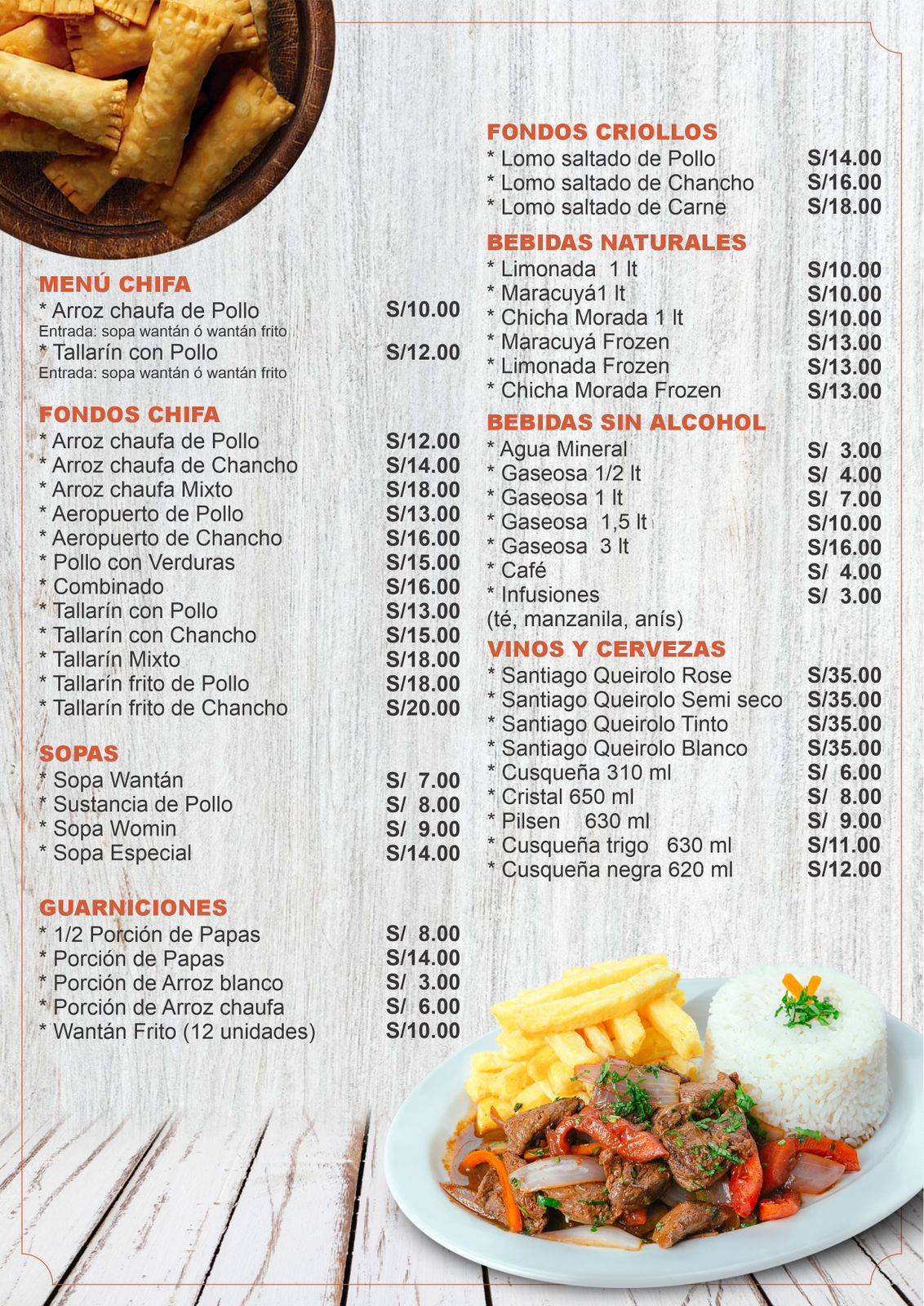 Carta de El Tronco Restaurant Campestre Huacho, Huacho