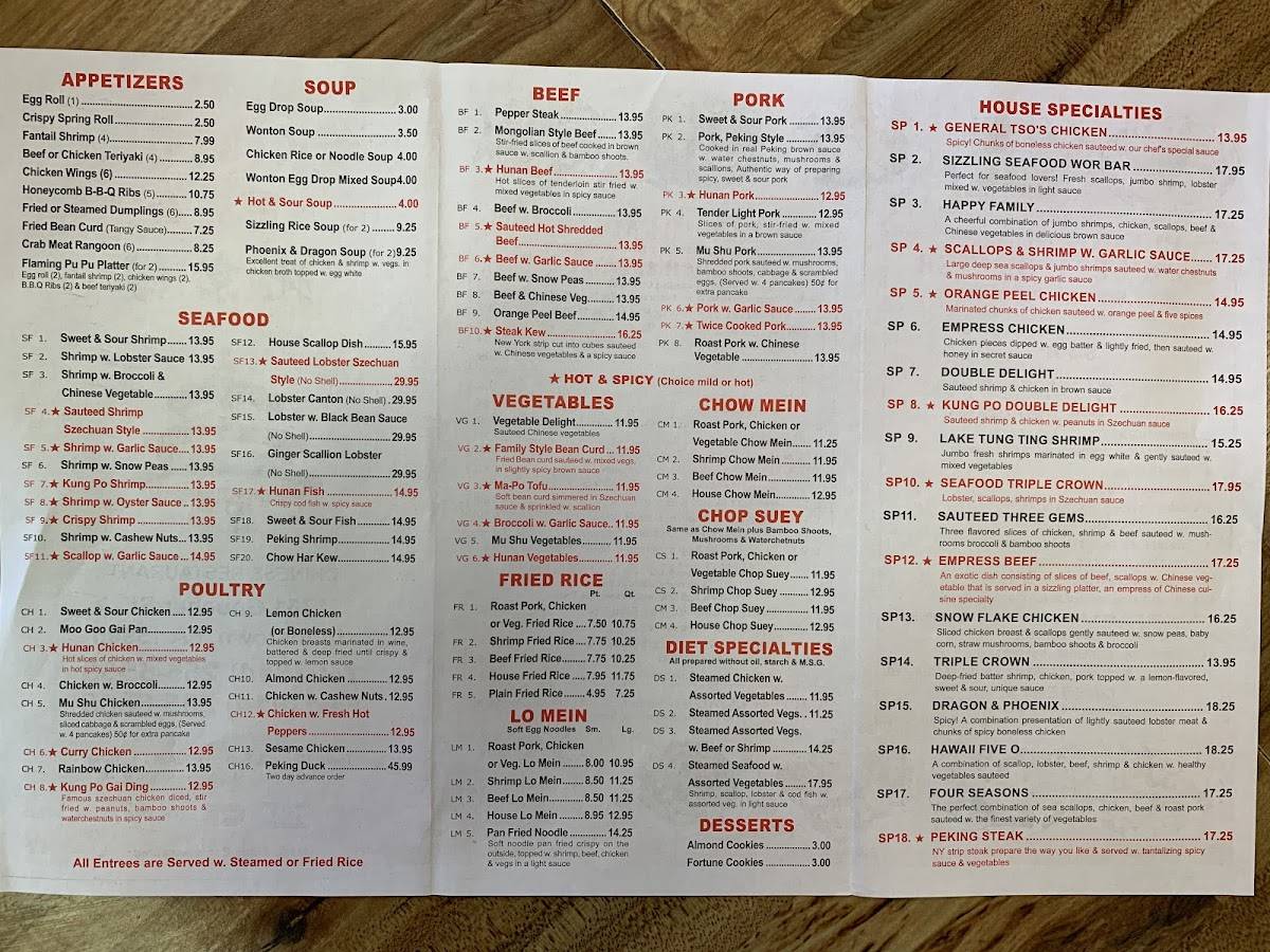 Menu at Peking Place restaurant, Johnstown
