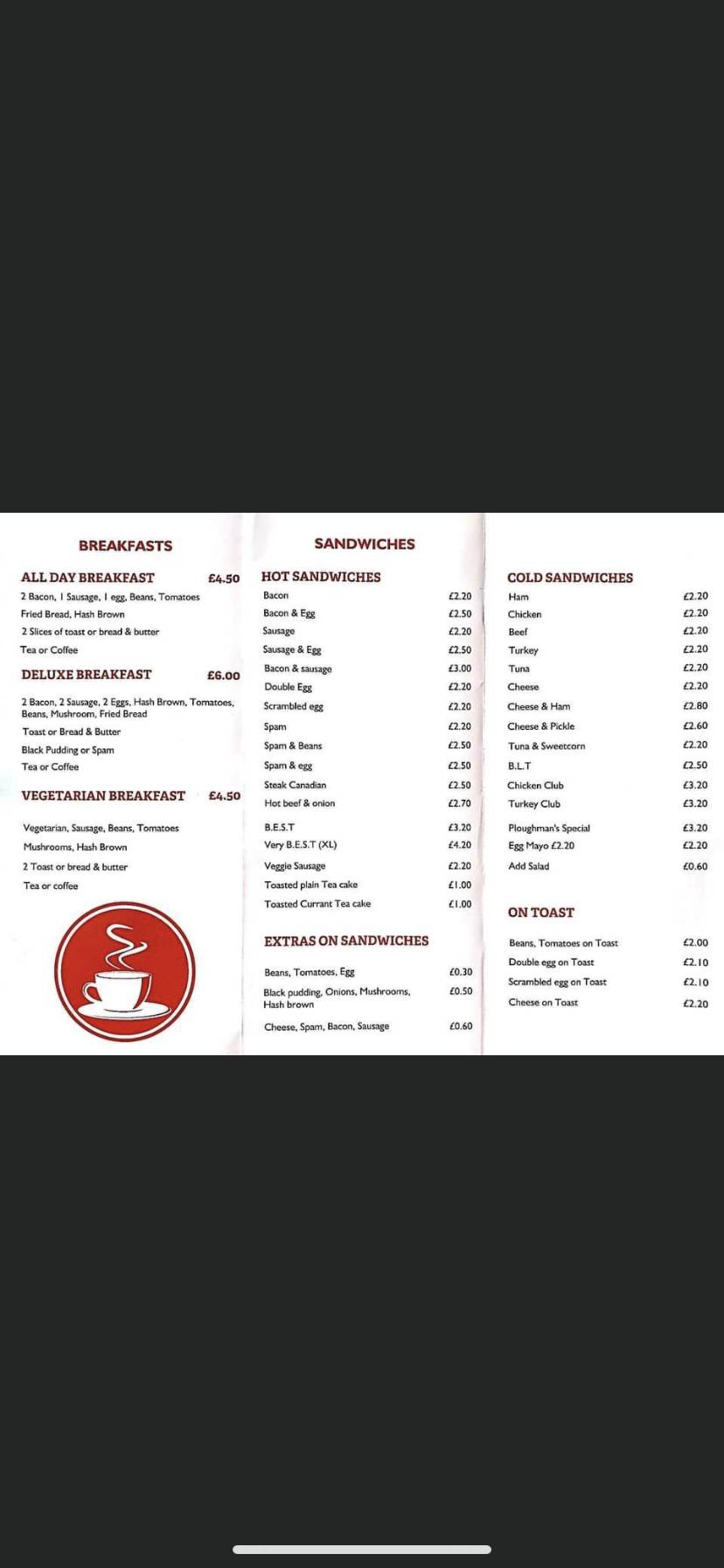 Menu at The Old Fire Station Cafe, Elland