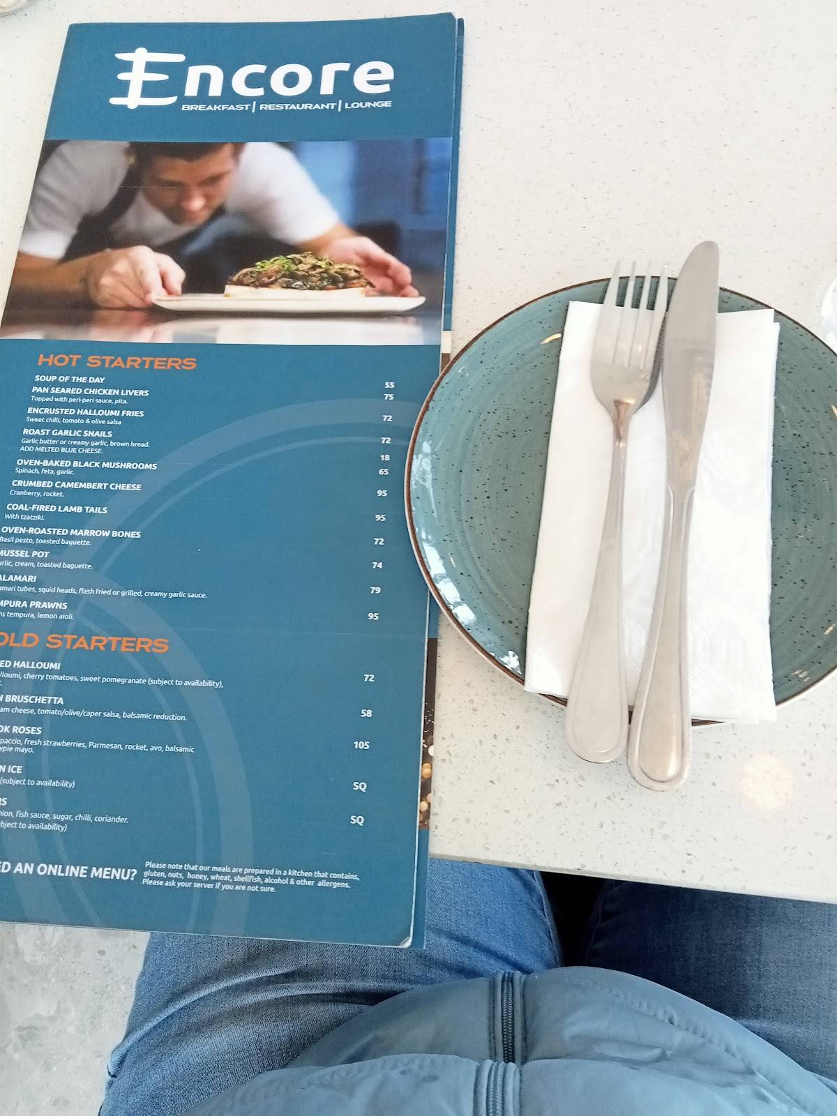 Menu at Encore Restaurant, Vereeniging