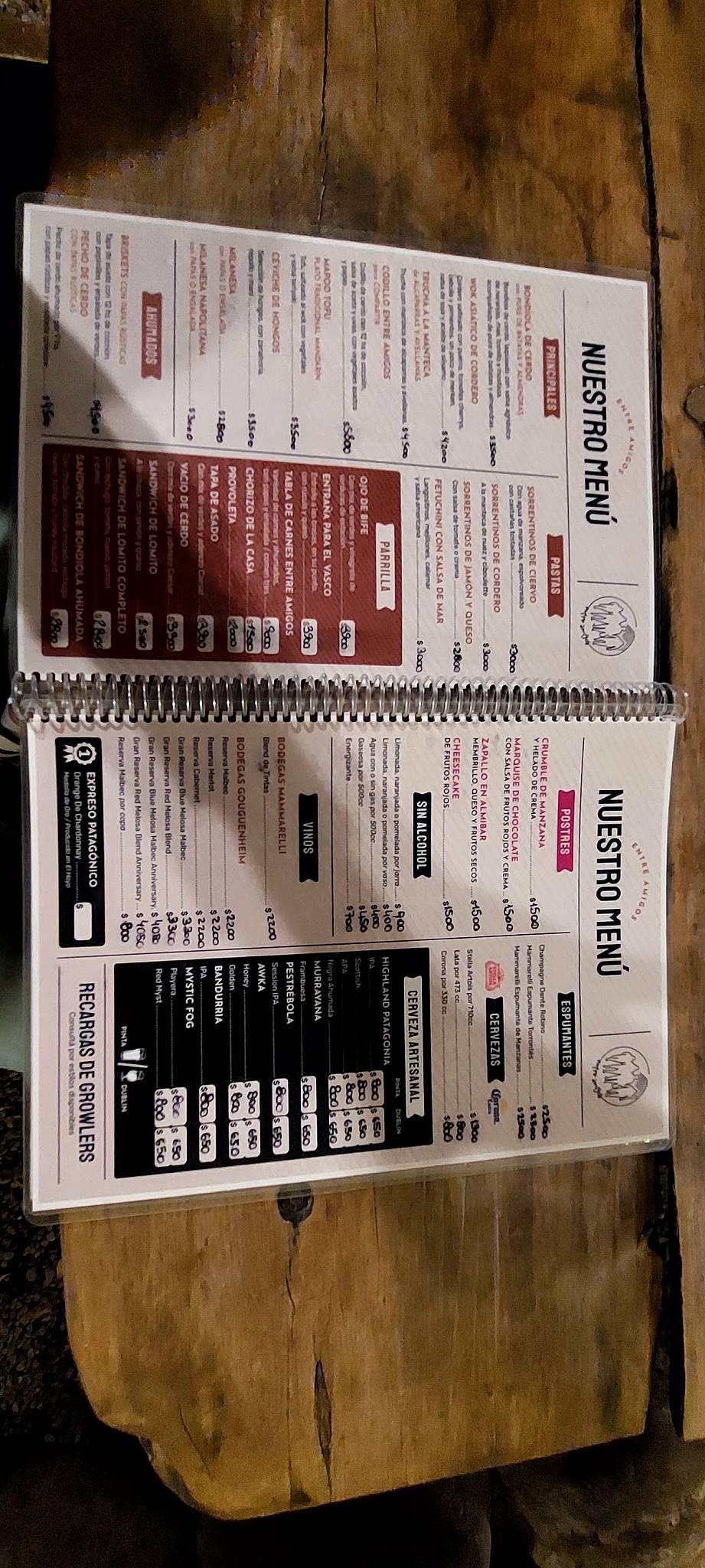 Menu at Entre Amigos restaurant, El Bolsón