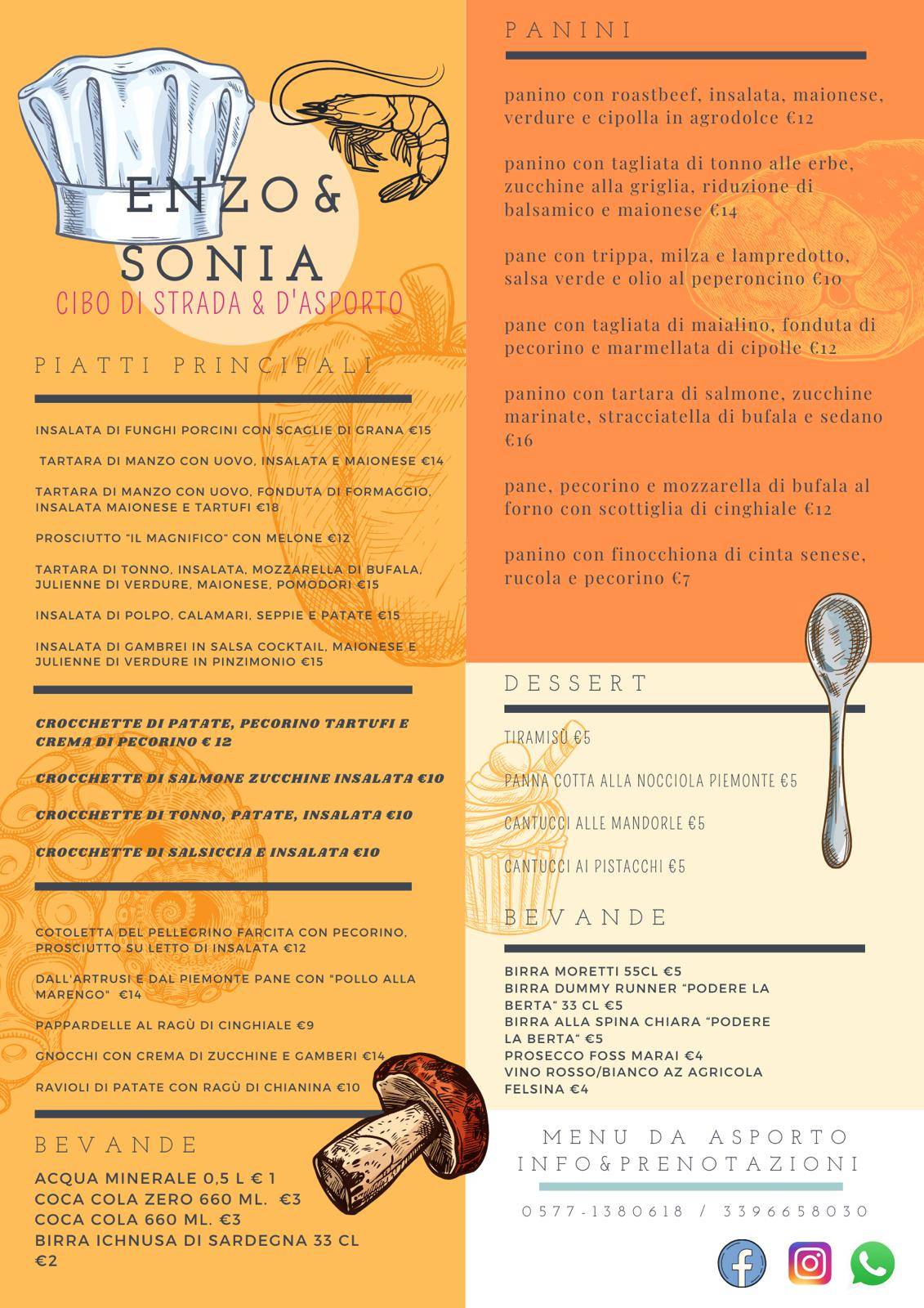 Menu at Enzo e Sonia restaurant, Siena
