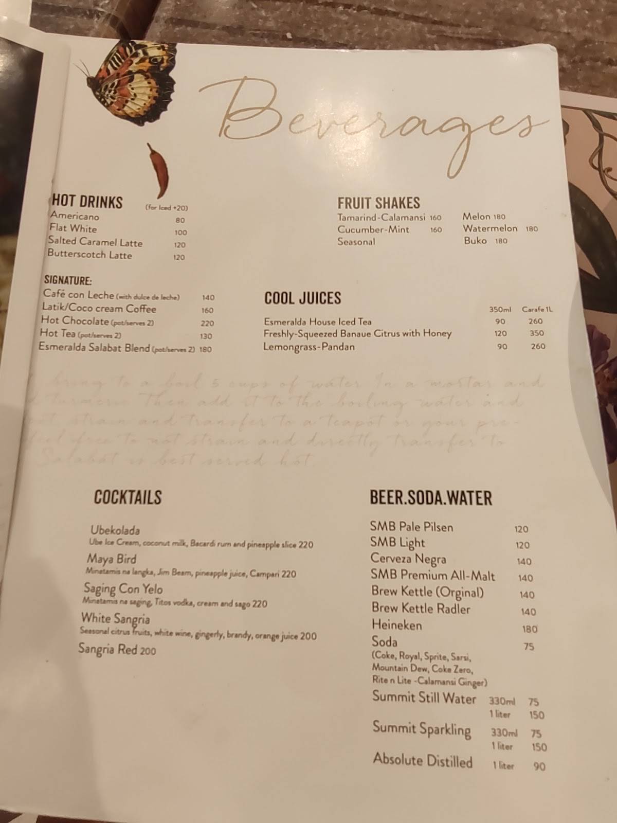 Menu at Esmeralda Kitchen restaurant, Quezon City