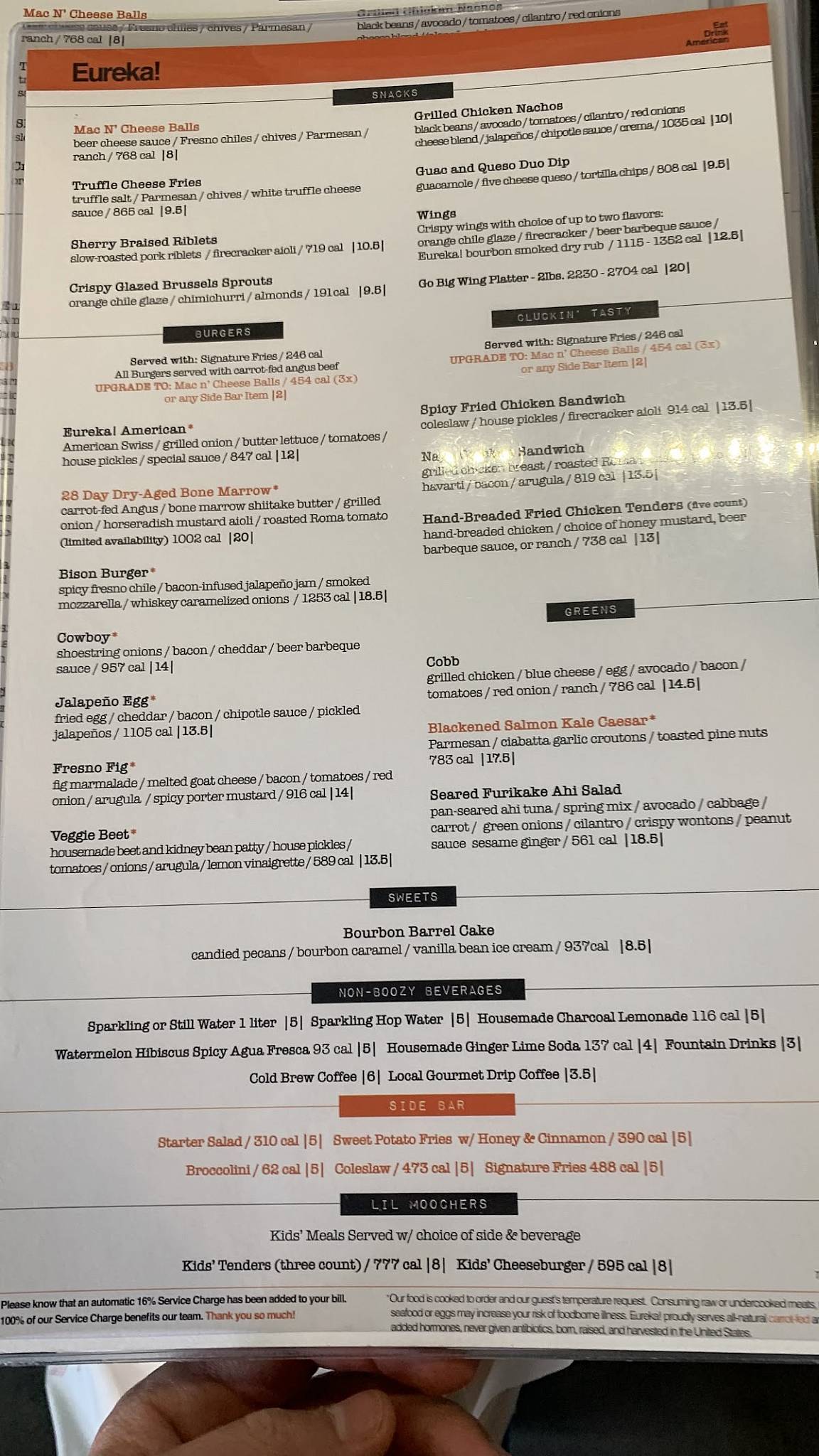Menu at Eureka! restaurant, Irvine